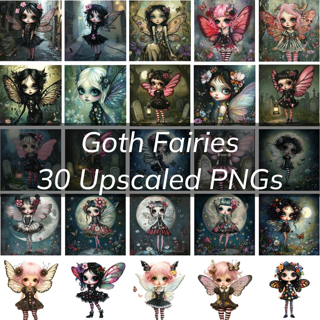 Whimsical Goth Fairies Clipart Bundle - Enchanting Fantasy Characters ...
