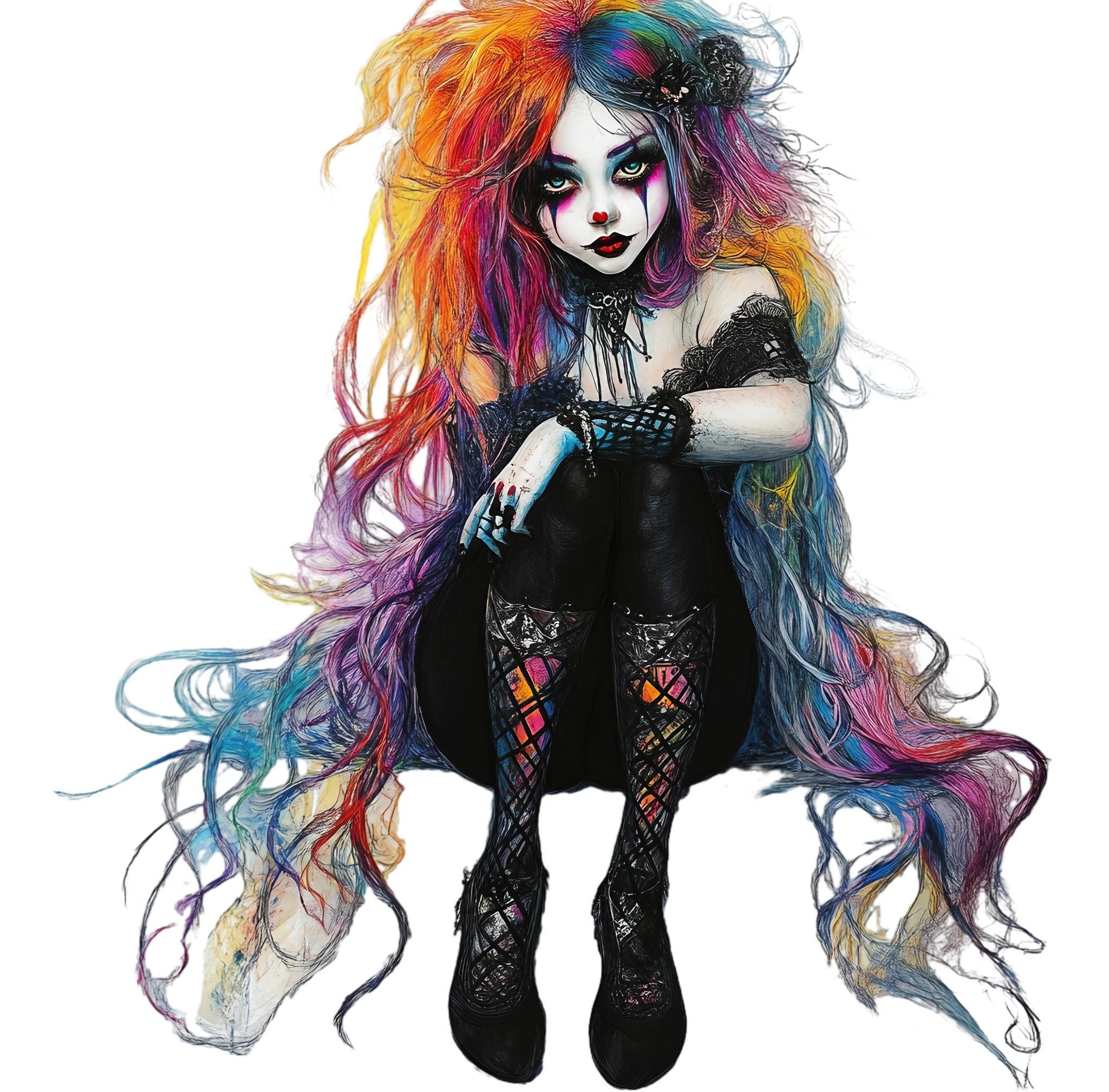 Vibrant Gothic Clowns Clipart Bundle: Colorful Character Pngs - Etsy
