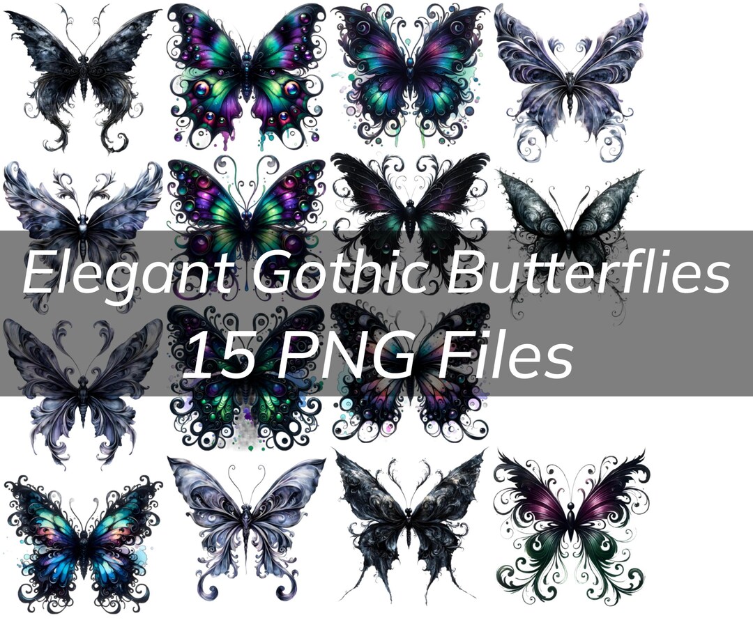 Elegant Gothic Butterflies Clipart Bundle - Mystical PNG Designs for ...