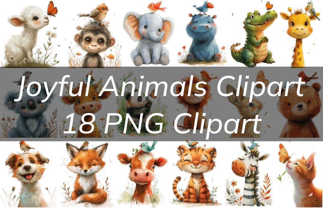 Cheerful and Colorful Clipart Bundle for Joyful Animal Nursery Decor ...