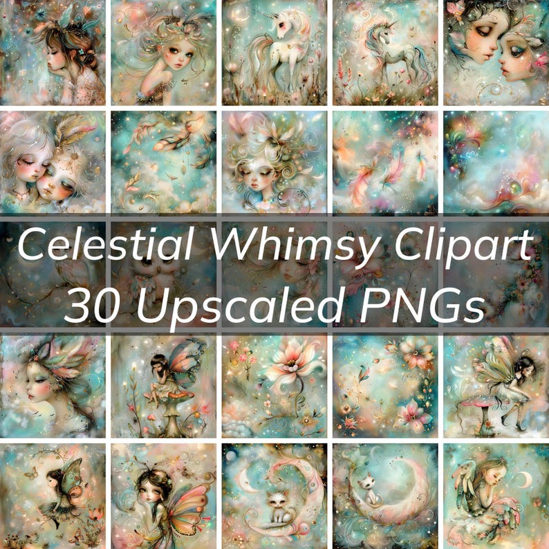 Celestial Whimsy Clipart Bundle Featuring Fantasy Creatures, Nature ...