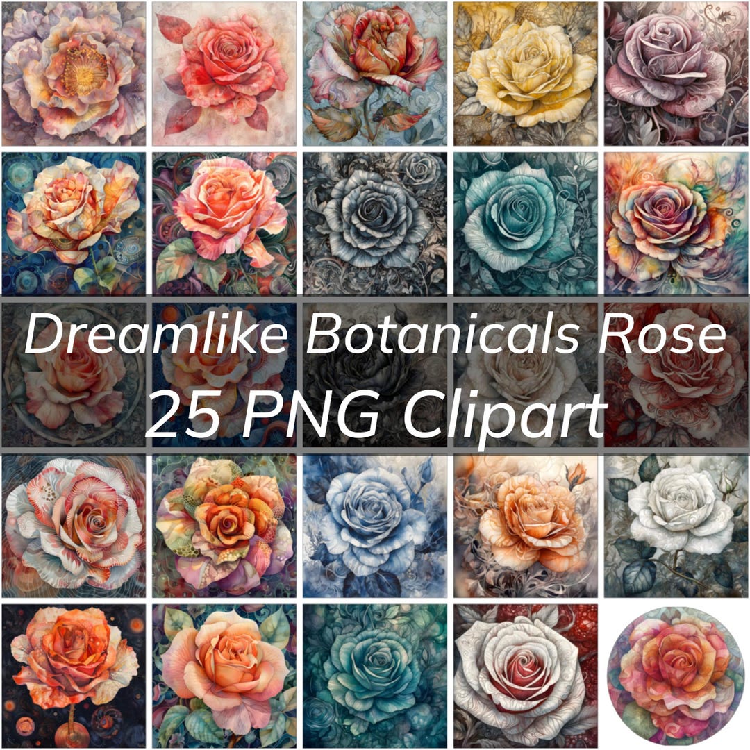 Dreamlike Botanicals Rose Clipart Bundle - Vibrant PNG Files for Floral ...