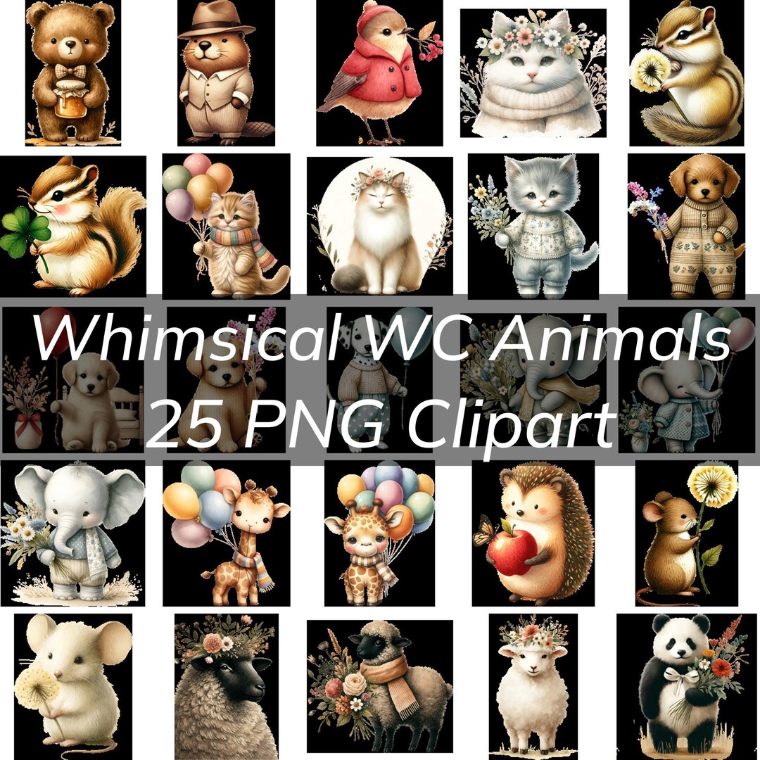 Adorable Clipart Bundle Whimsical Watercolor Animals for Creative ...