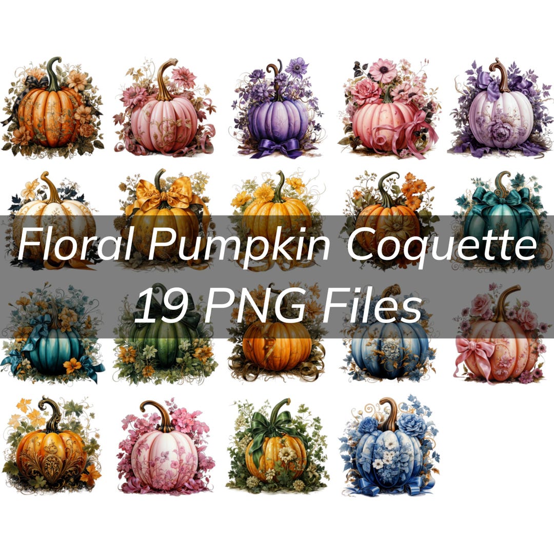 Floral Pumpkin Coquette PNG Clipart Bundle Watercolor Retro Toile ...