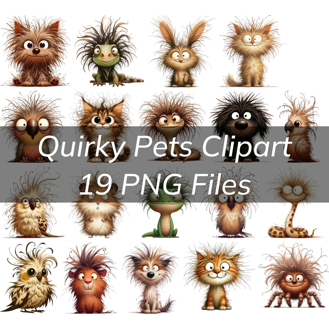 Quirky Pets AI PNG Clipart Bundle for Whimsical Nursery Decor and Fun ...