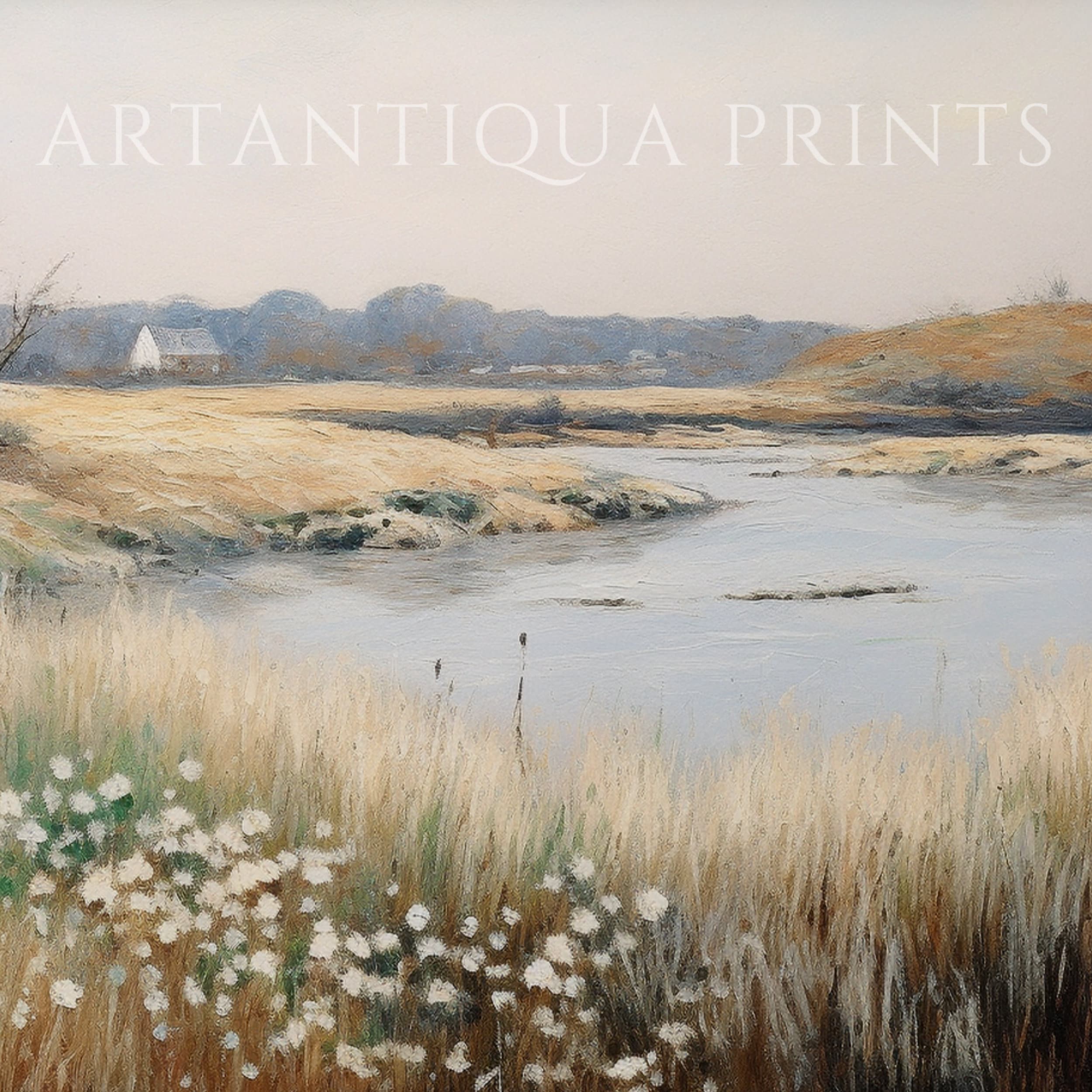 Wildflower Field Grass River PRINTABLE Oil Painting, Lakehouse Art ...