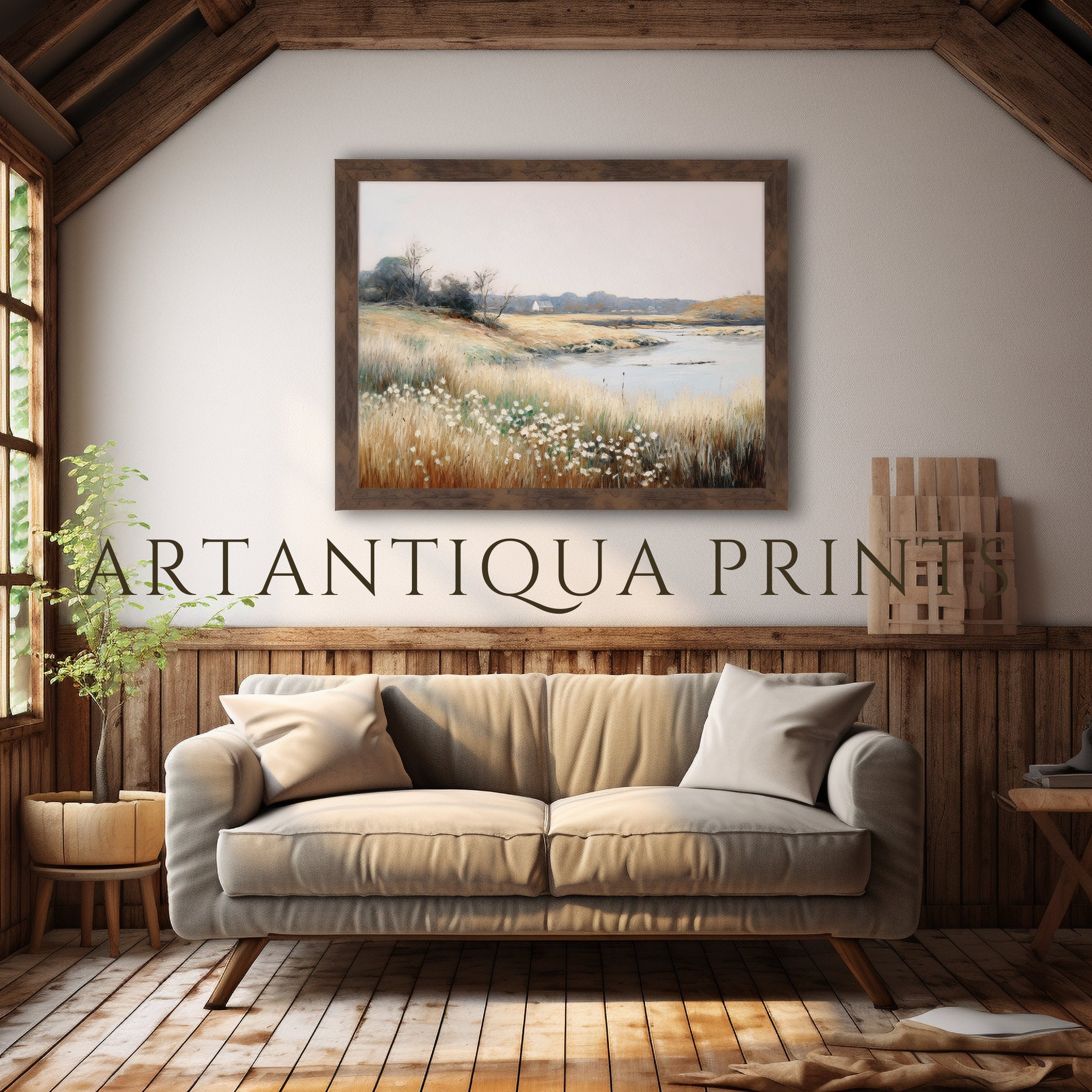 Wildflower Field Grass River PRINTABLE Oil Painting, Lakehouse Art ...
