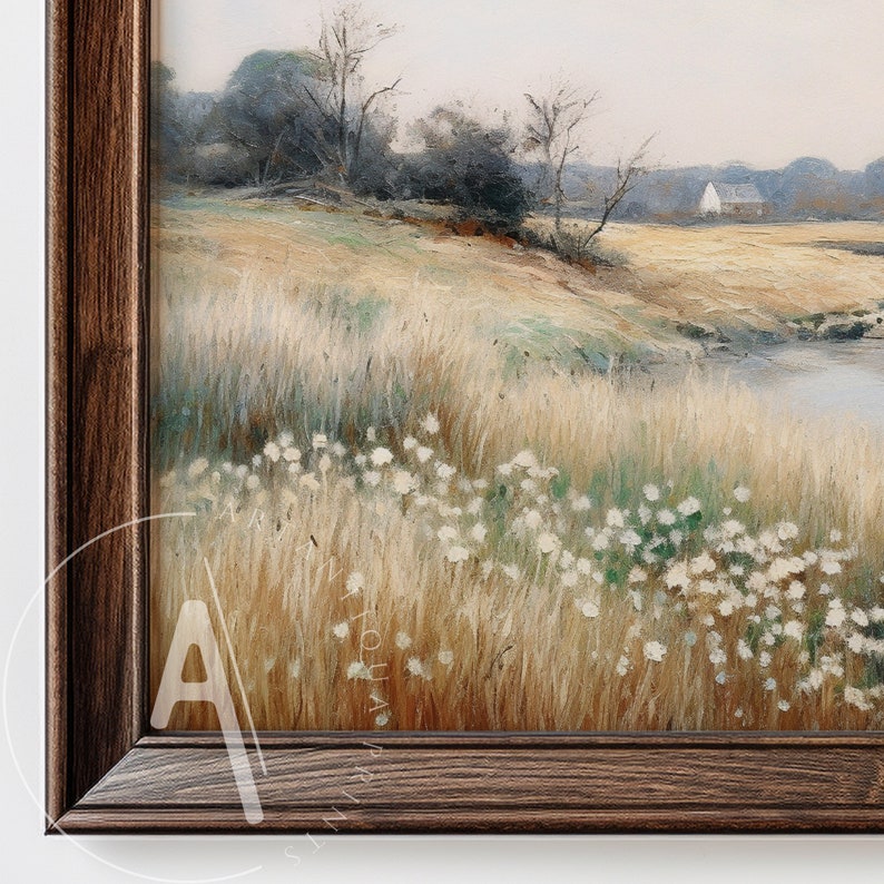 Wildflower Field Grass River PRINTABLE Oil Painting, Lakehouse Art ...