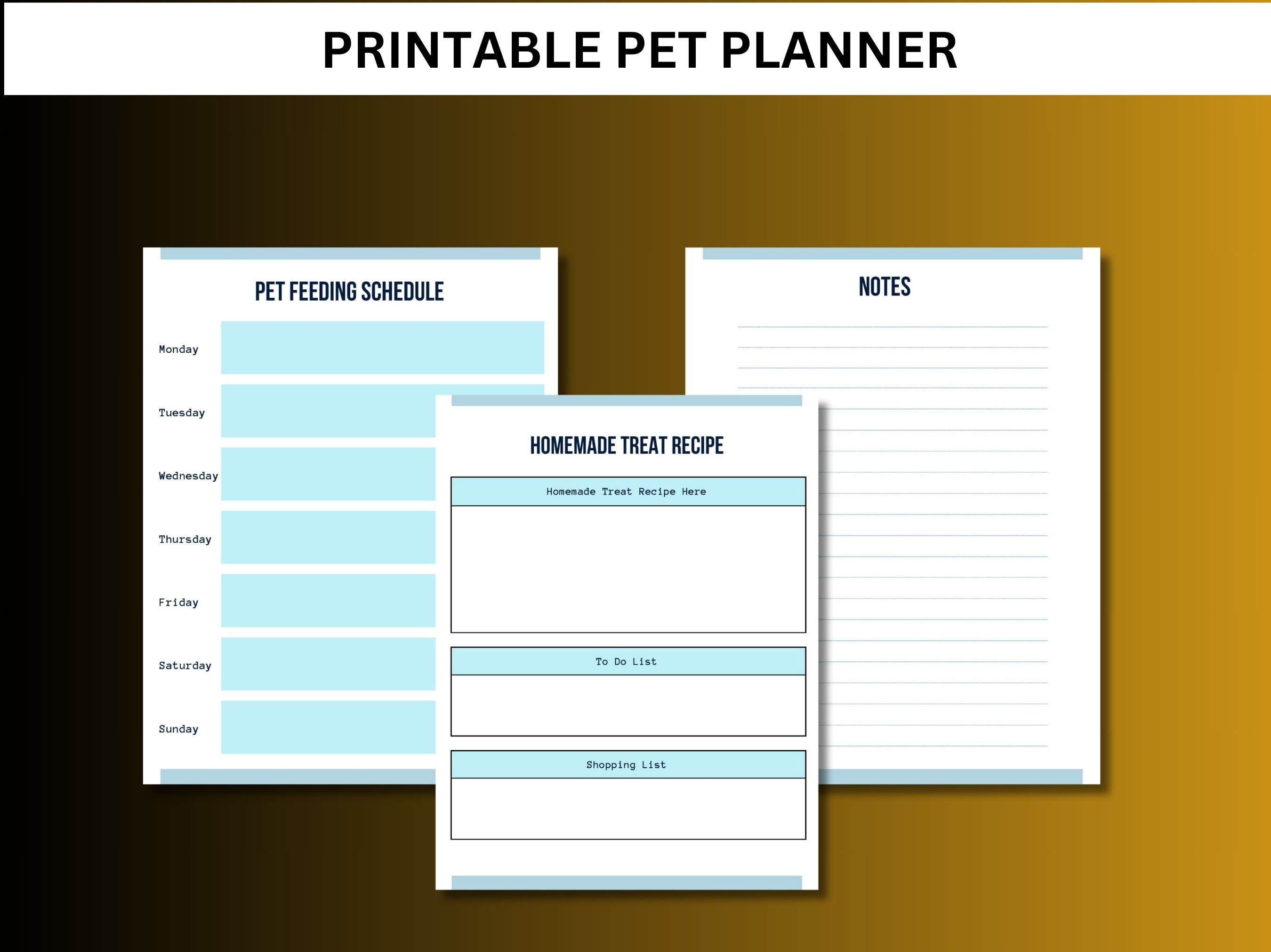 Printable Pet Care Planner Pet Feeding Schedule Pet Homemade Treat ...