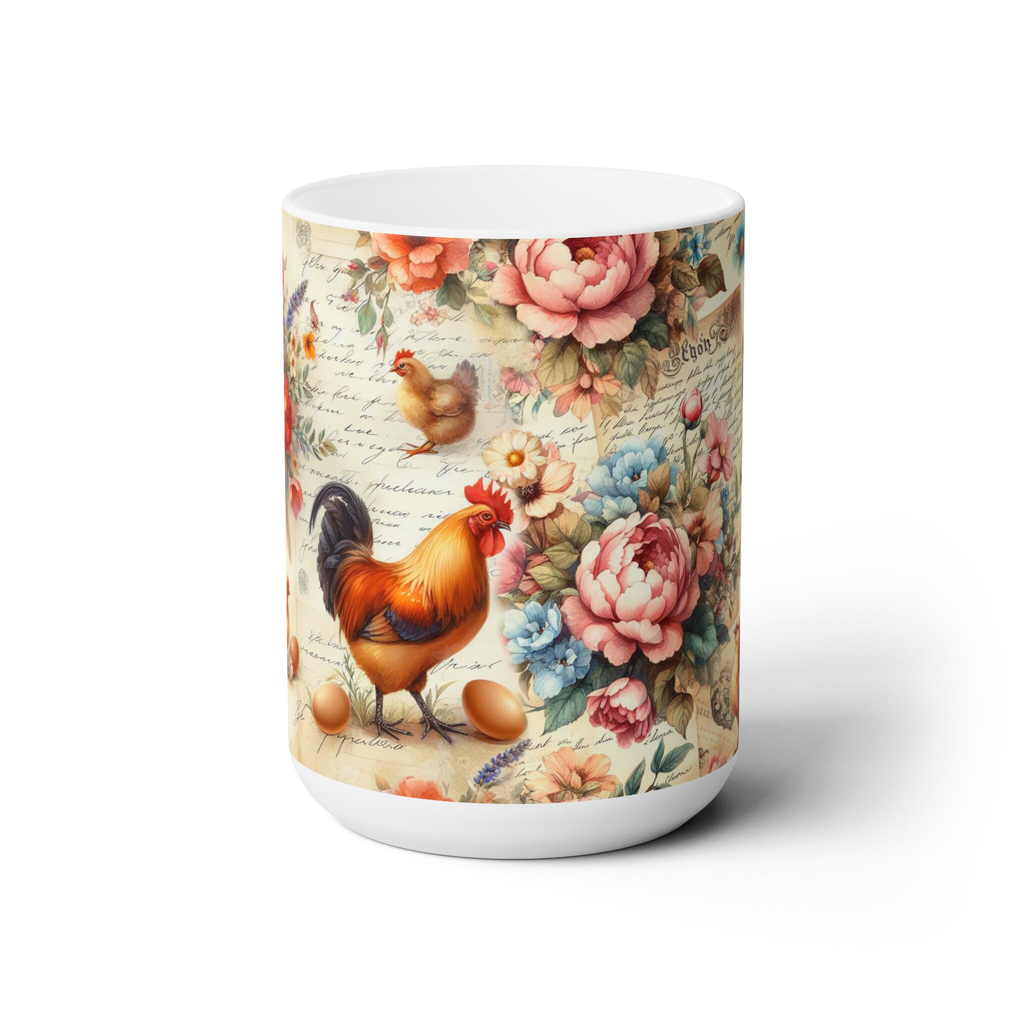 Vintage Themed Chicken Mug Botanical Victorian Style Mug Accent Mug ...