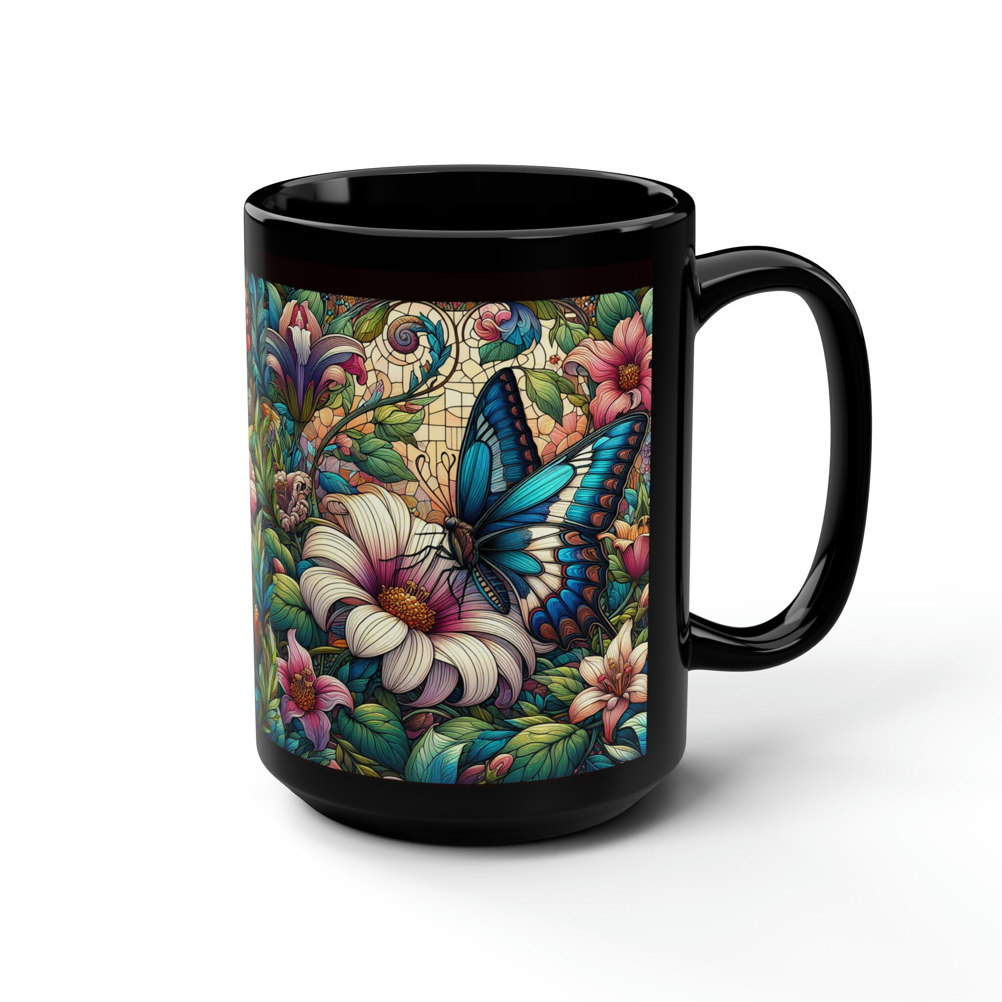 Stained Glass Butterfly Mug Springtime Drinkware Designer Mug Garden ...