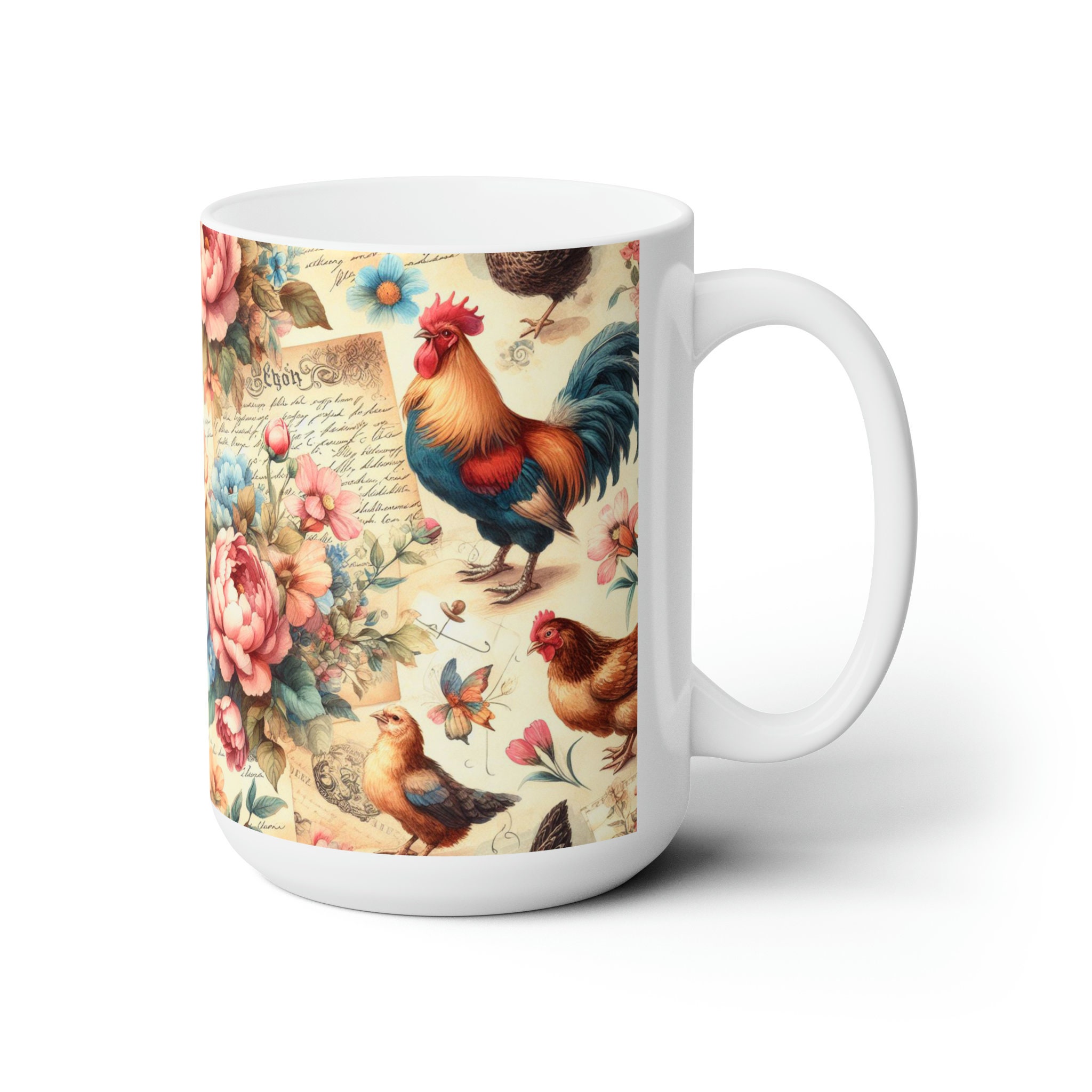 Vintage Themed Chicken Mug Botanical Victorian Style Mug Accent Mug Designer Drinkware Gift for ...