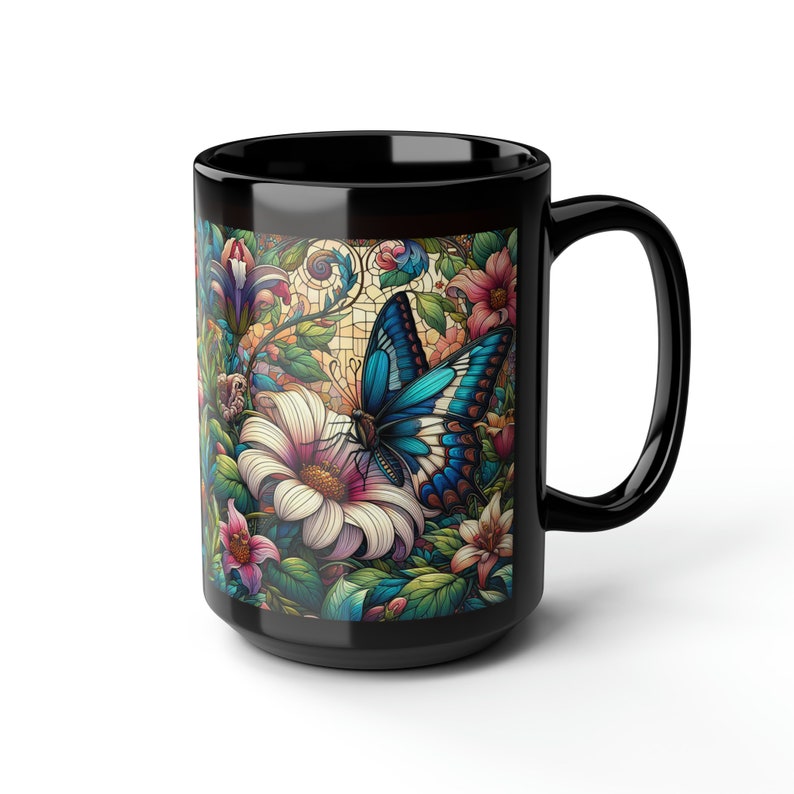 Stained Glass Butterfly Mug Springtime Drinkware Designer Mug Garden ...