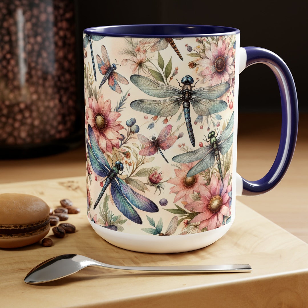 Vintage Dragonfly Mug Springtime Drinkware Designer Mug Garden Themed ...