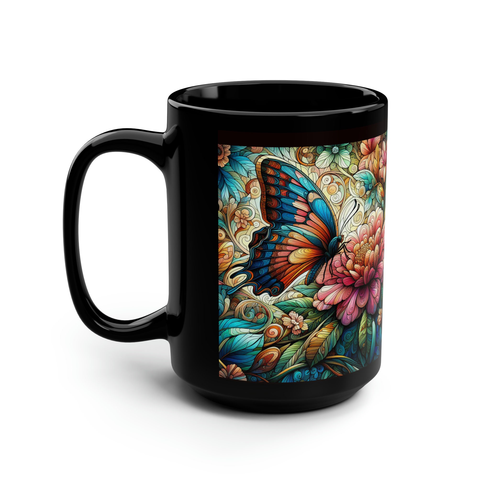 Stained Glass Butterfly Mug Springtime Drinkware Designer Mug Garden ...
