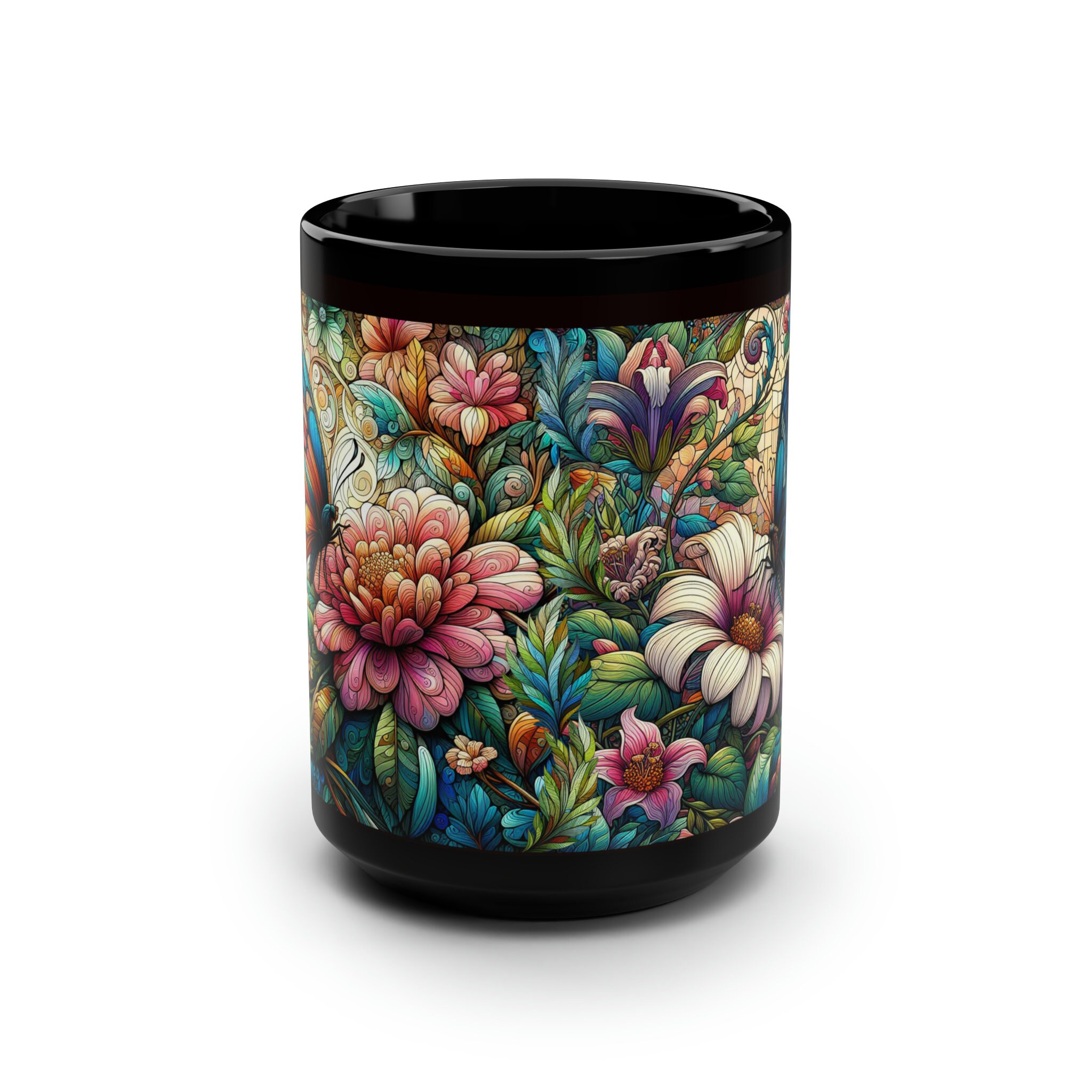 Stained Glass Butterfly Mug Springtime Drinkware Designer Mug Garden ...
