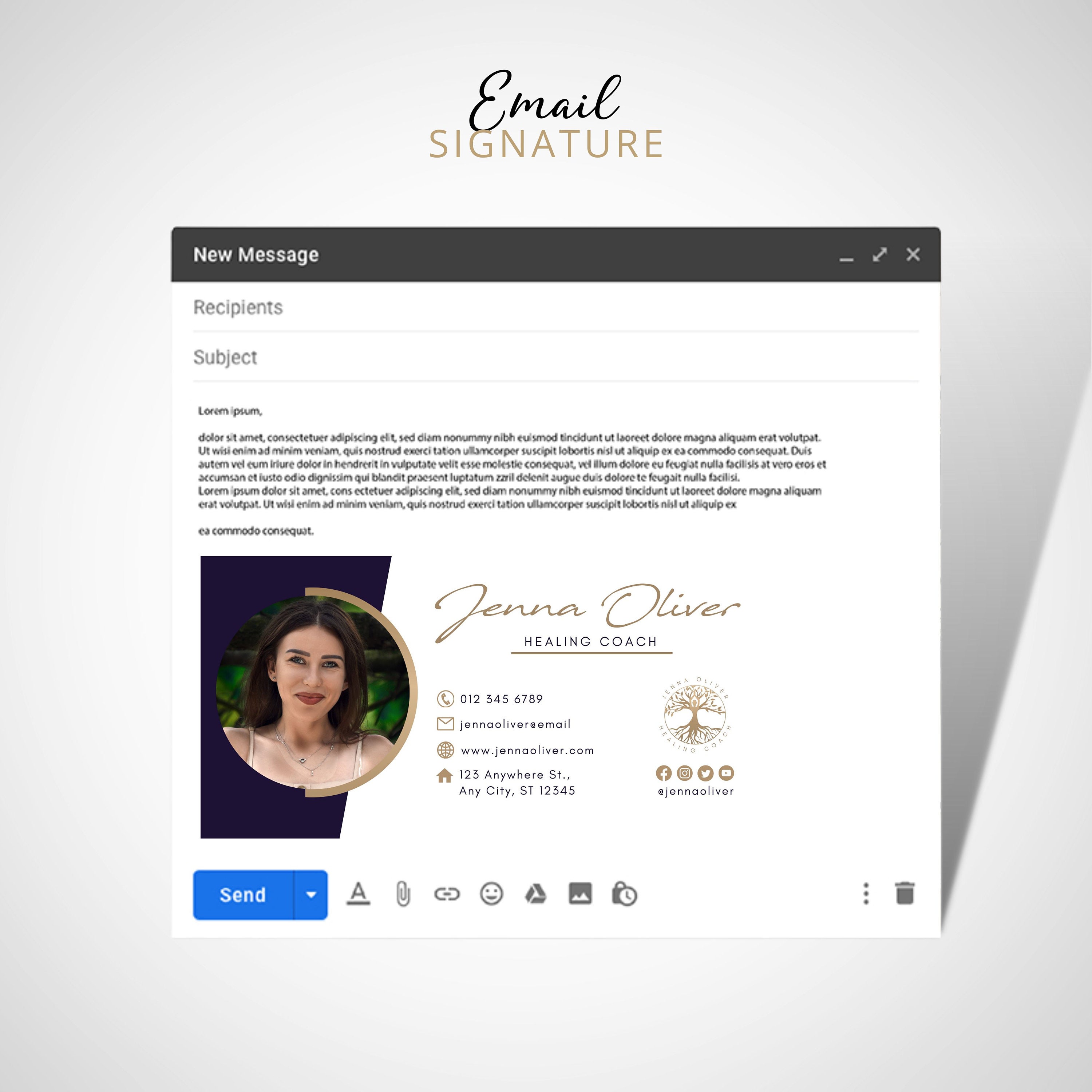 Email Signature Template Canva, Editable Wellness Email Signature ...