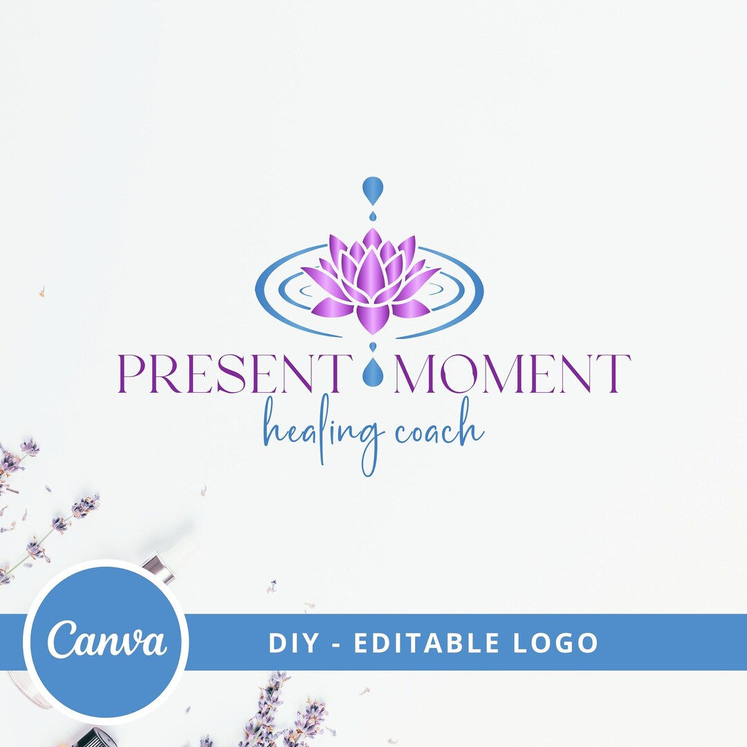Present Moment Logo Editable Design, Mindfulness Lotus Canva Logo ...