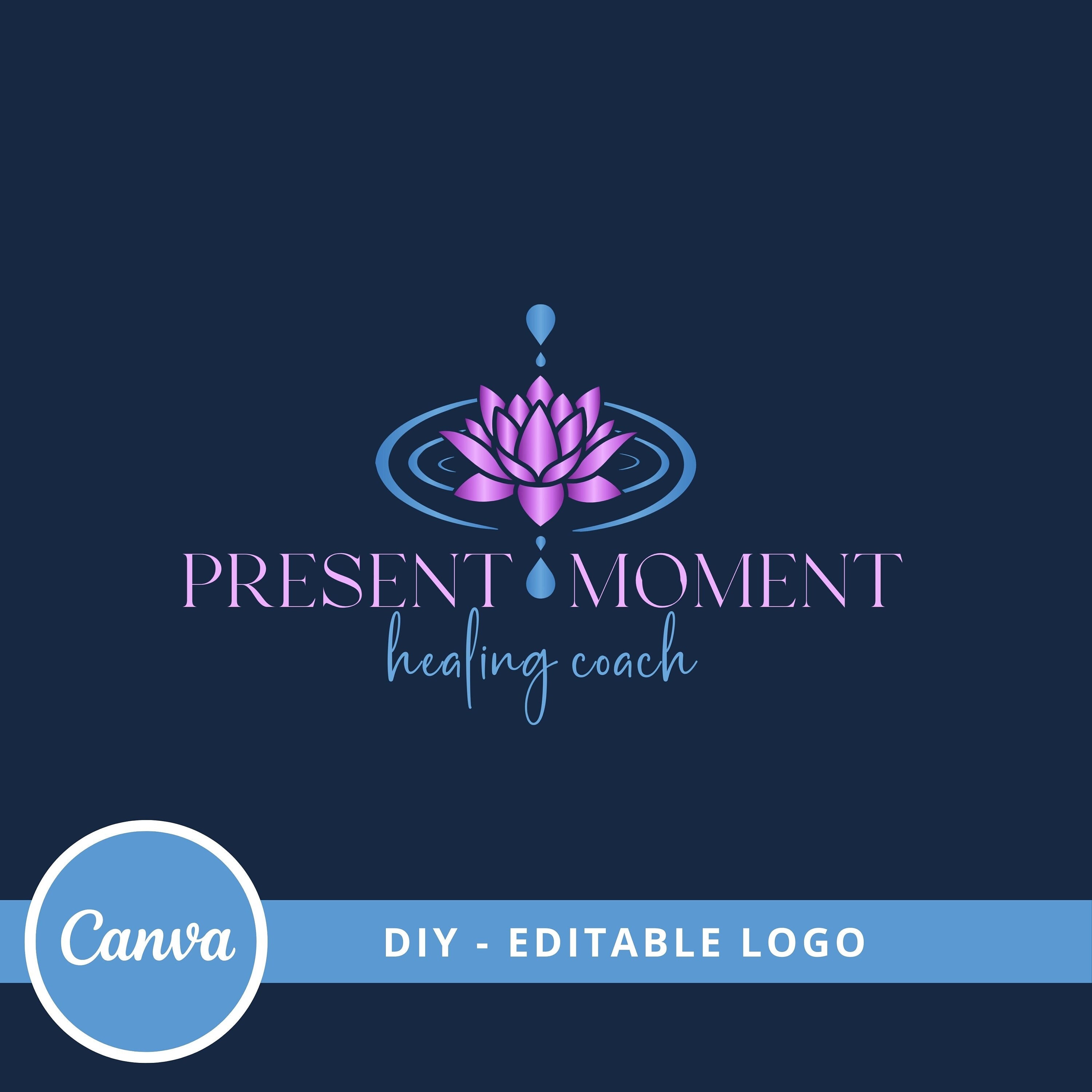 Present Moment Logo Editable Design, Mindfulness Lotus Canva Logo ...
