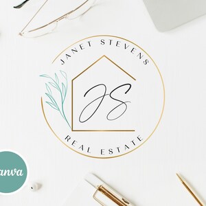 Real Estate Logo Editable Design, Leaf House Logo Canva Template, DIY ...