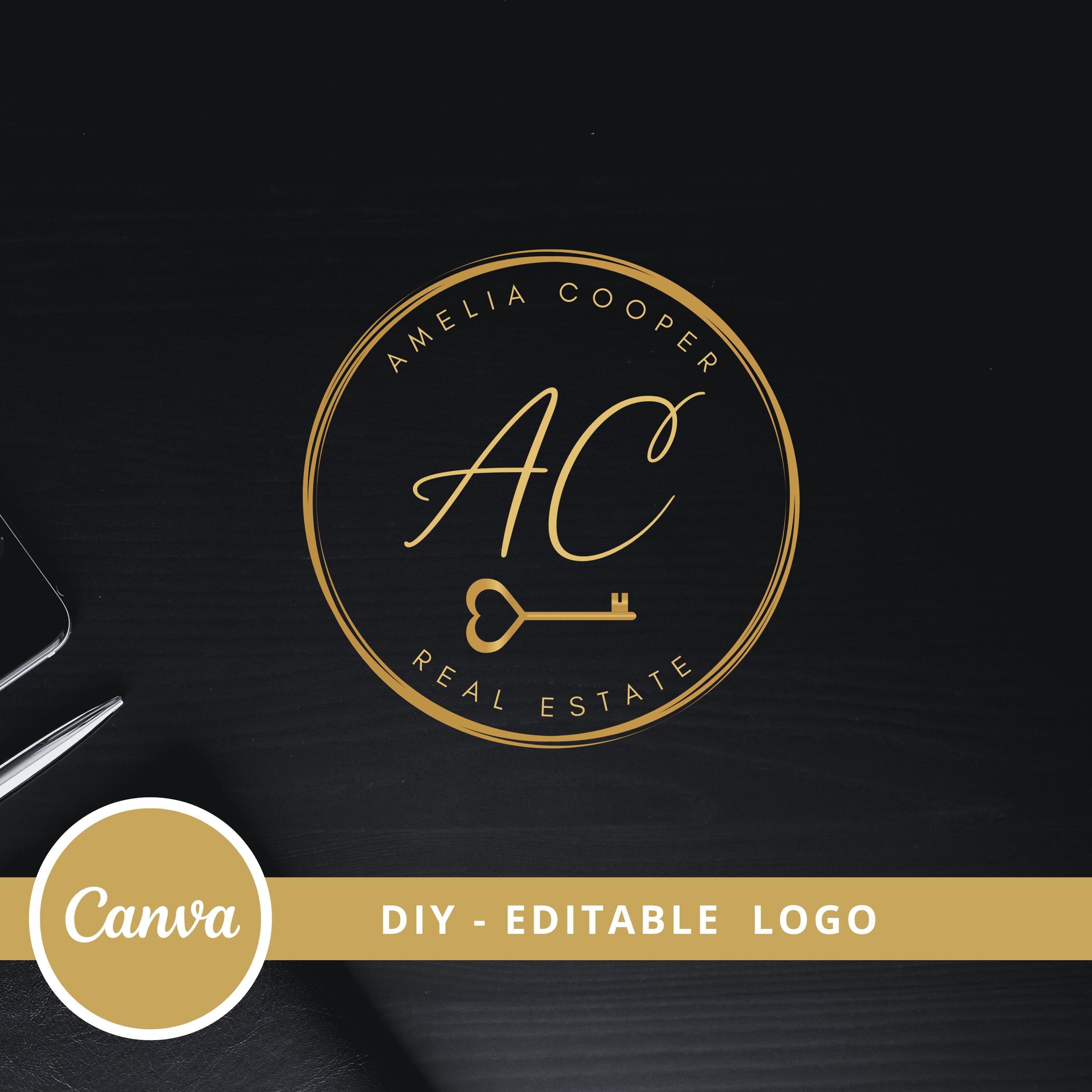 Real Estate Heart Key Logo Design, House Editable Canva Logo Template ...