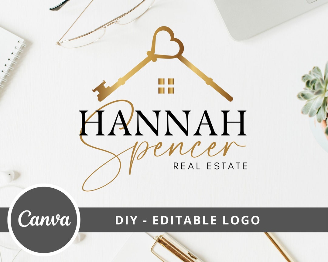 Real Estate Heart Key Logo Design, House Editable Canva Logo Template ...