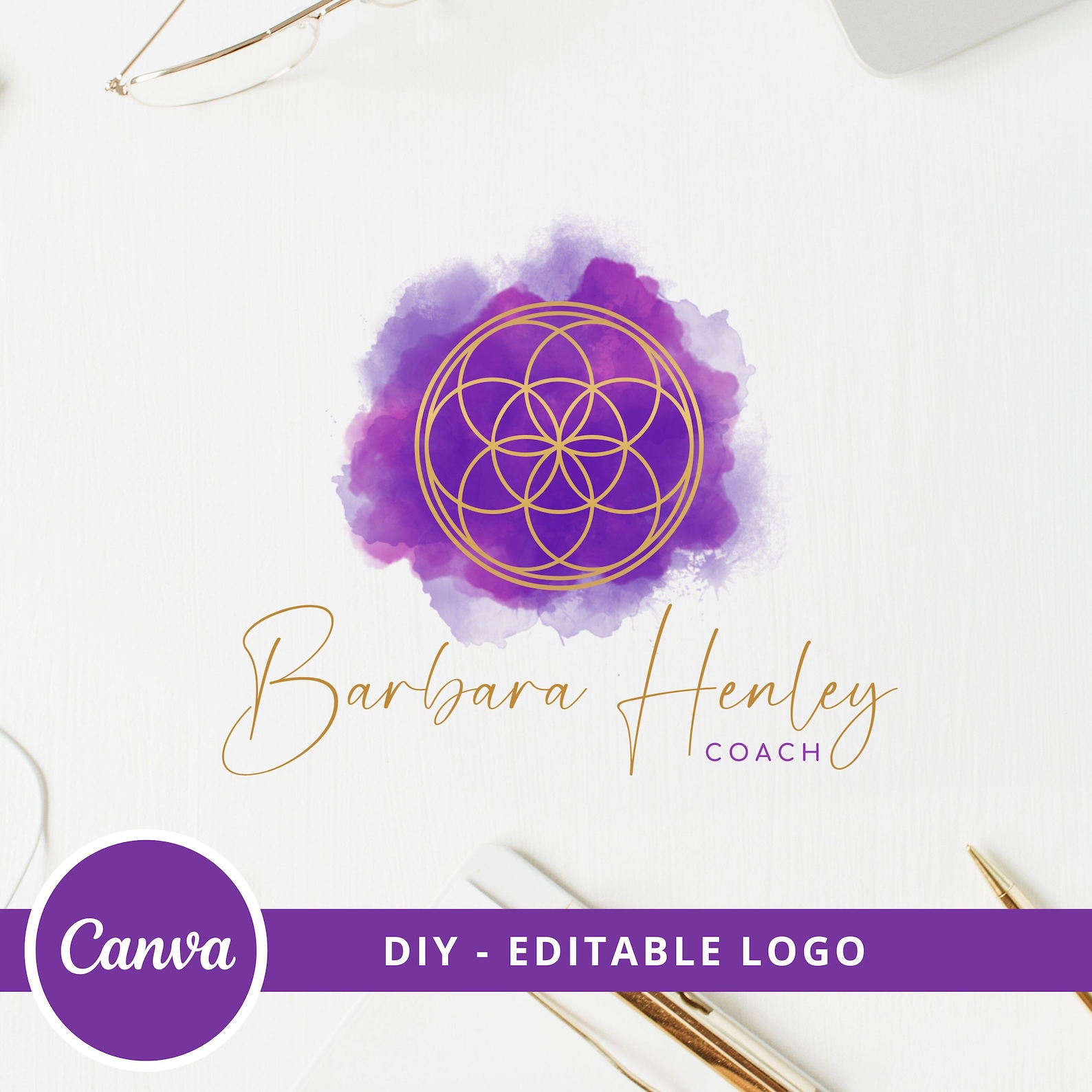 Flower of Life Editable Logo, Holistic Logo Canva Template Design ...