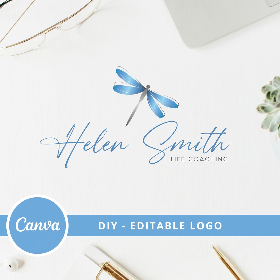 Dragonfly Logo Editable Design, Dragonfly Canva Logo DIY Template ...