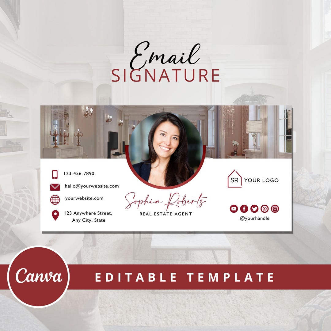 Real Estate Email Signature Template Canva, Realtor Email Signature ...