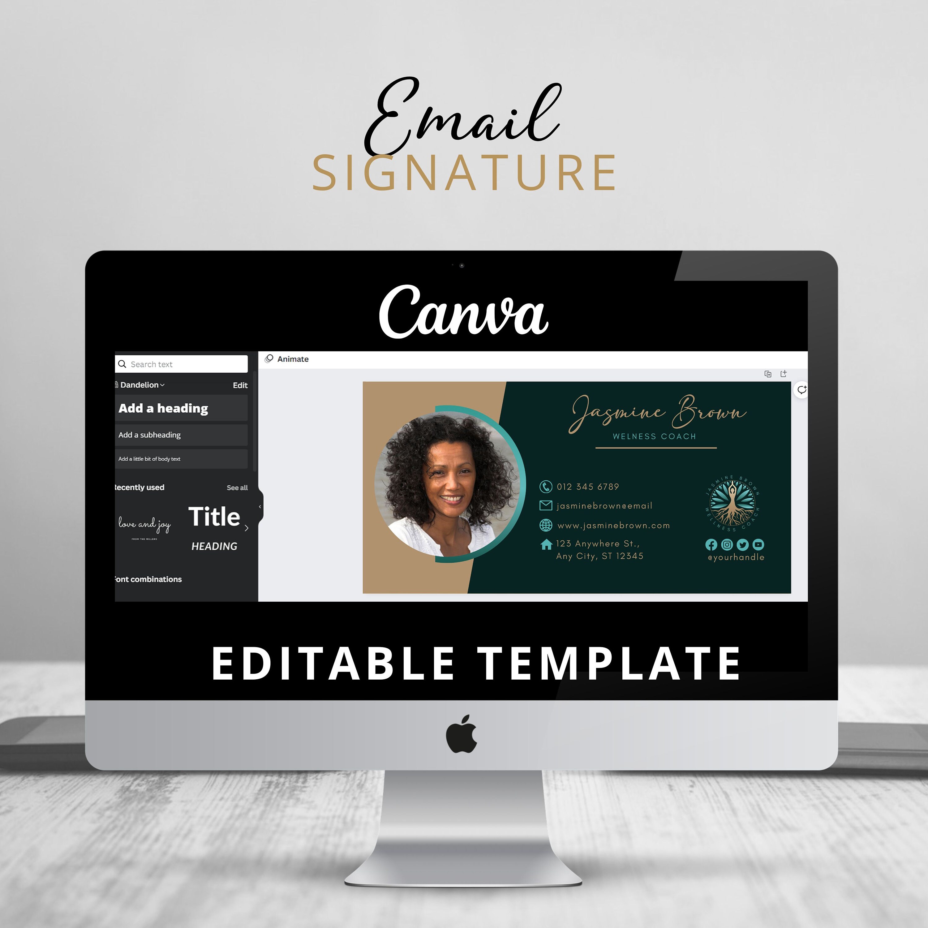 Email Signature Template Canva, Editable Wellness Email Signature ...