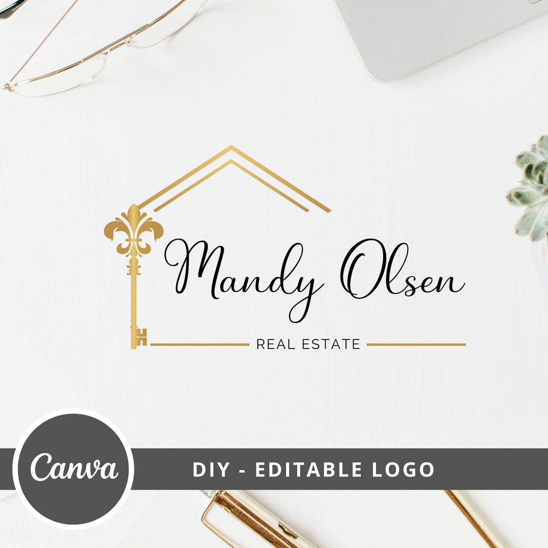 Real Estate Editable Logo Design, Lily Flower Key Logo, DIY Realtor Key ...