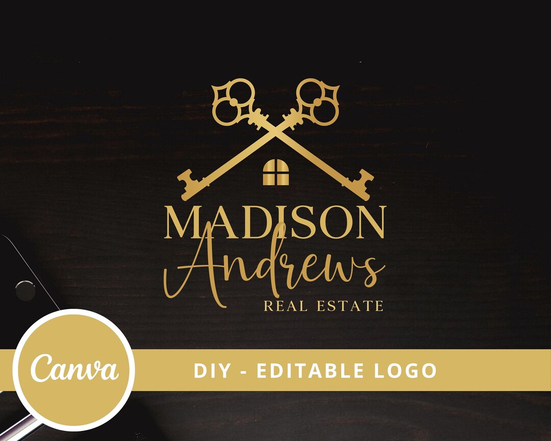 Crossed Key Real Estate Logo Design, DIY Canva Template - Etsy