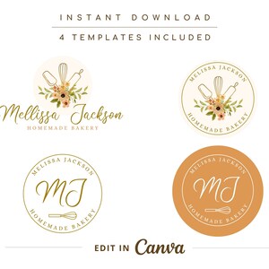 Bakery Logo Canva Template Design, Watercolor Floral Bakery Editable ...