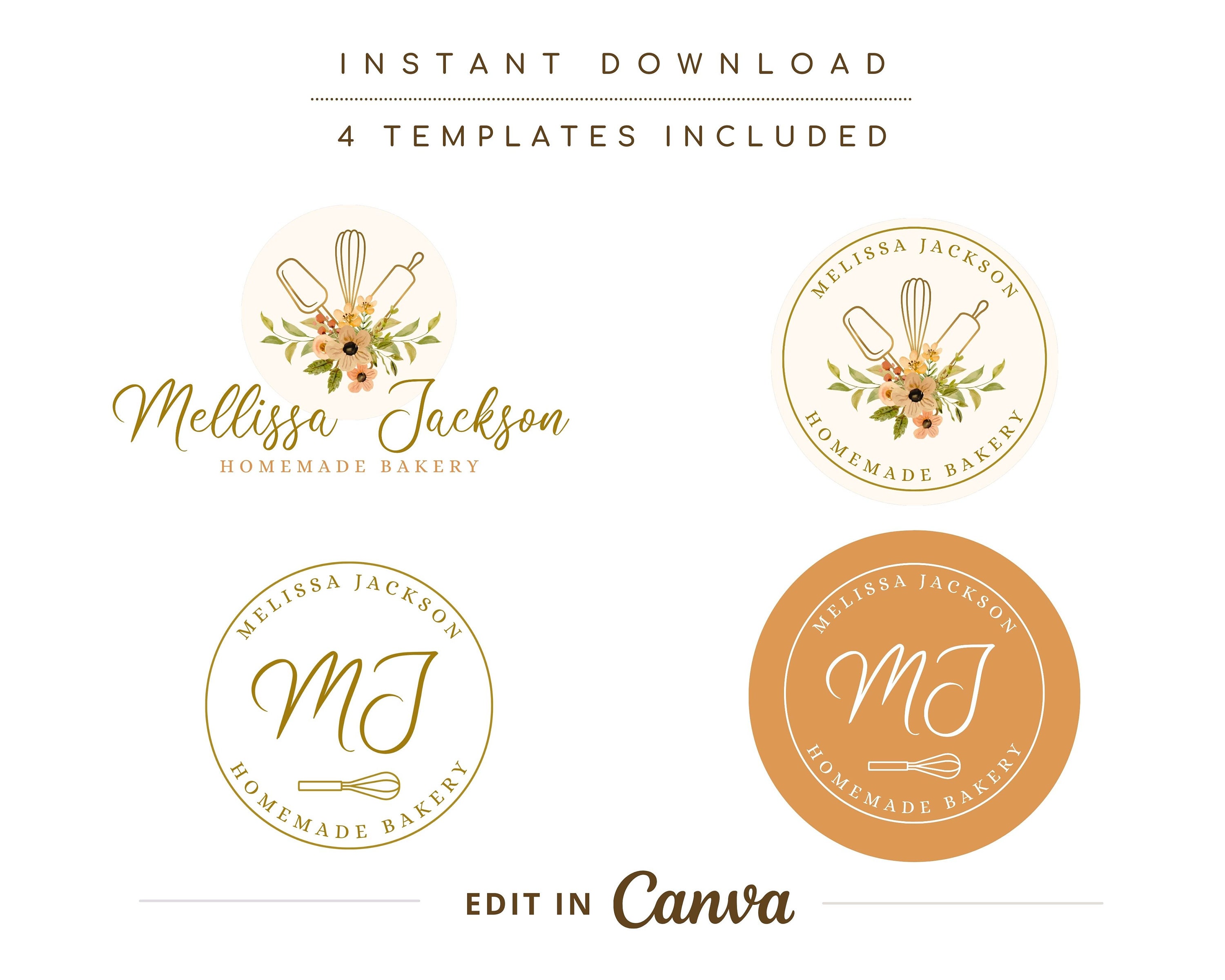 Bakery Logo Canva Template Design, Watercolor Floral Bakery Editable ...