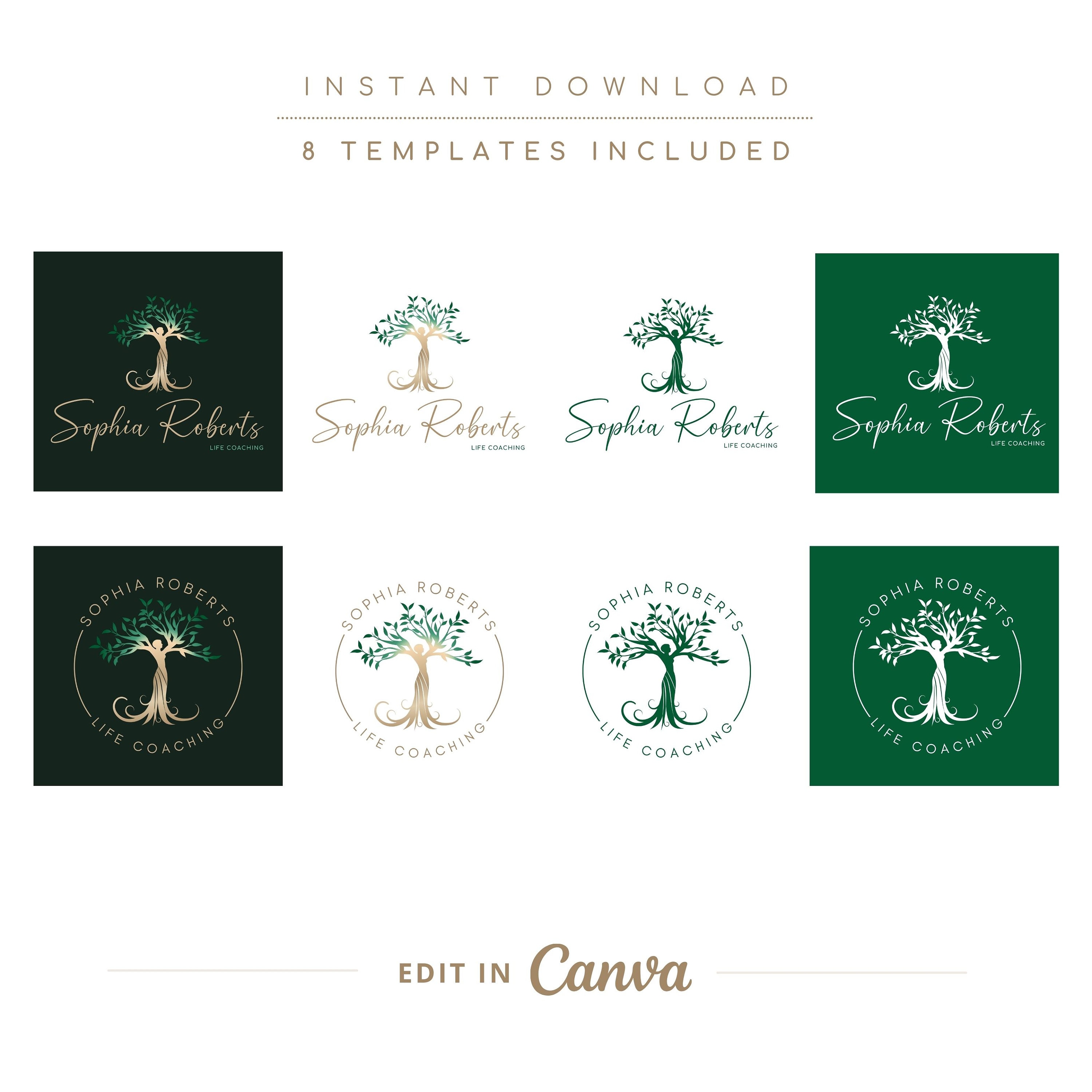 Tree of Life Editable Canva Logo, Tree Woman Logo Design Template, DIY ...