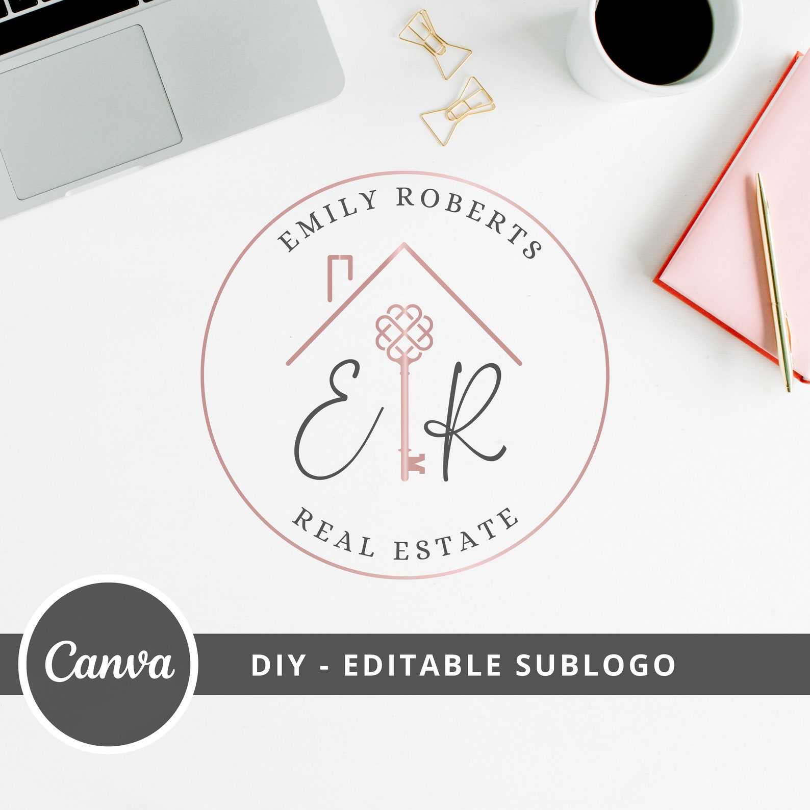 Real Estate Key Logo Design, House Editable Canva Logo Template, DIY ...