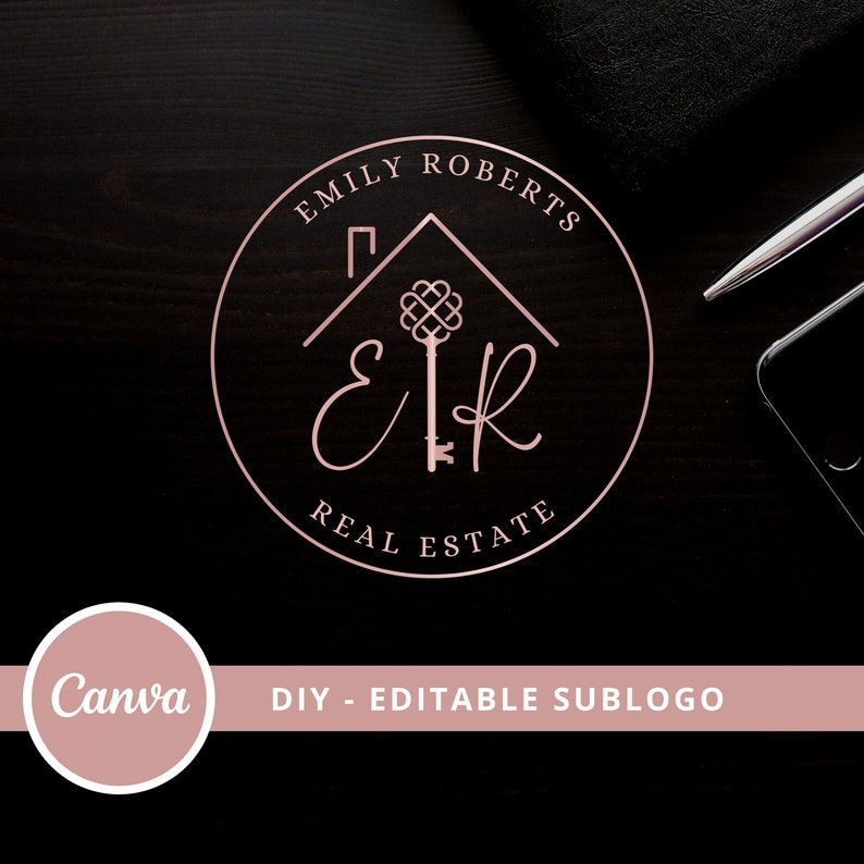 Real Estate Key Logo Design, House Editable Canva Logo Template, DIY ...