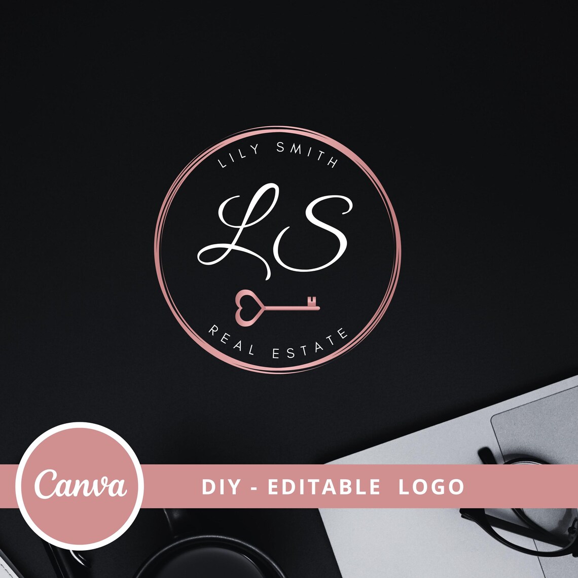 Real Estate Heart Key Logo Design, House Editable Canva Logo Template ...