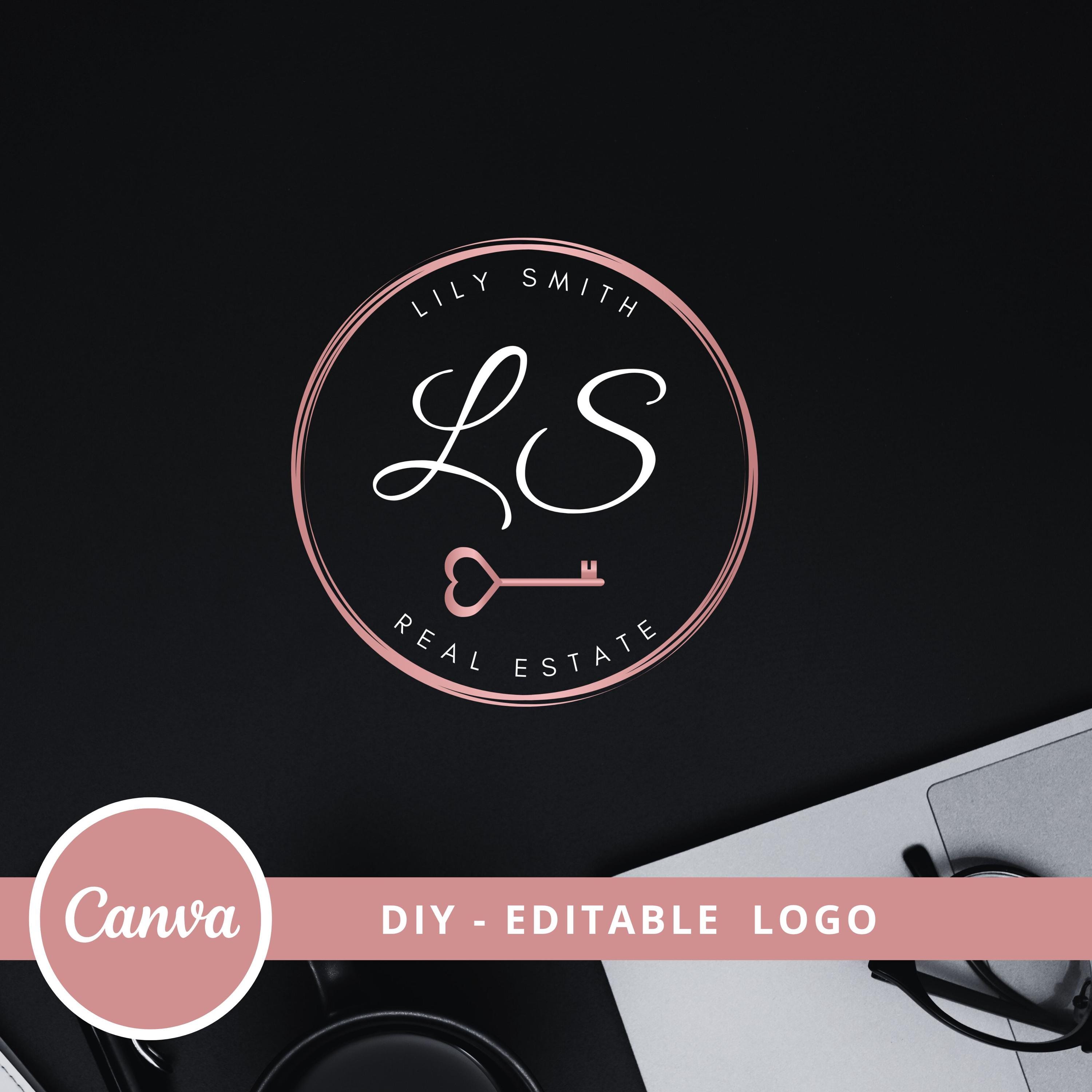 Real Estate Heart Key Logo Design, House Editable Canva Logo Template ...