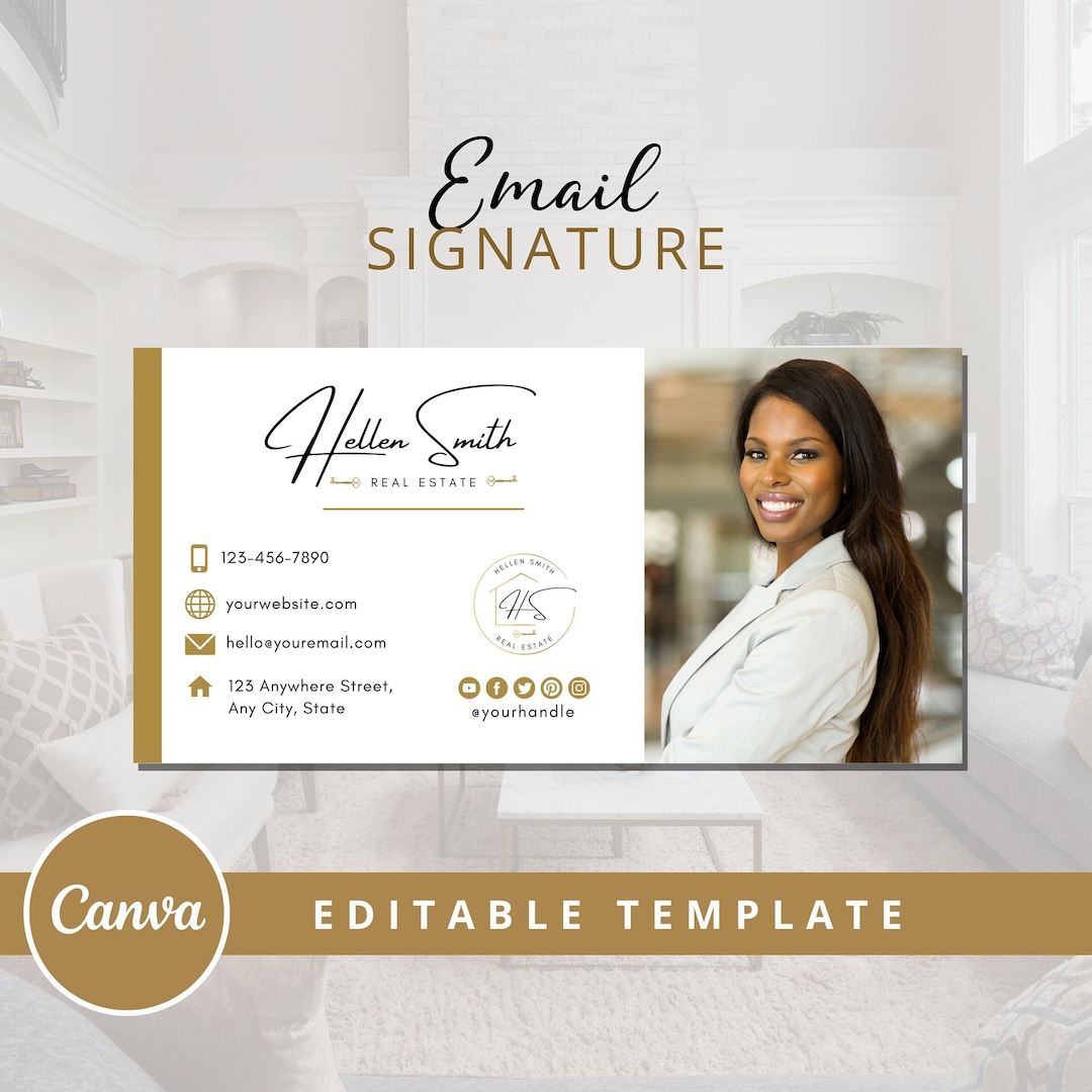 Real Estate Email Signature Template Canva, Realtor Email Signature ...