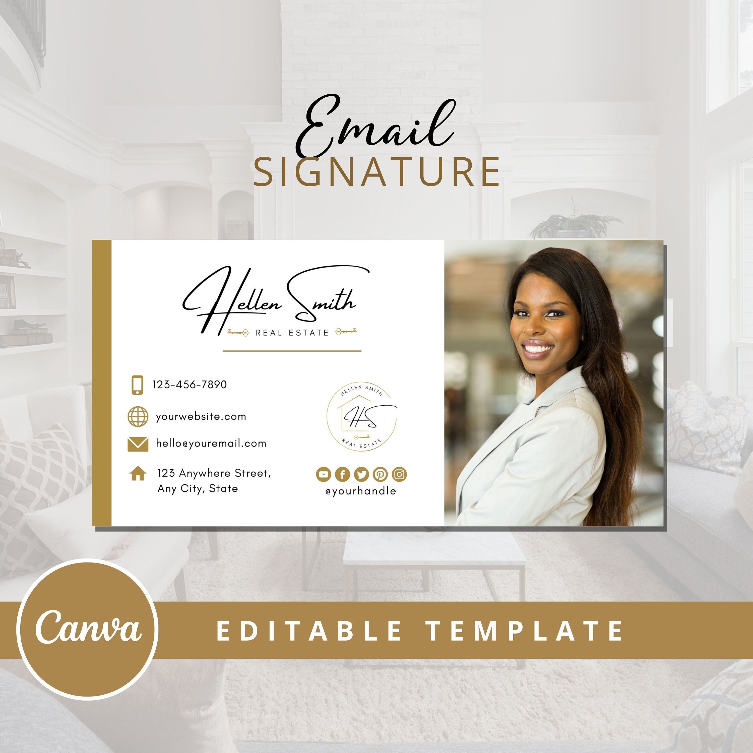 Real Estate Email Signature Template Canva, Realtor Email Signature ...