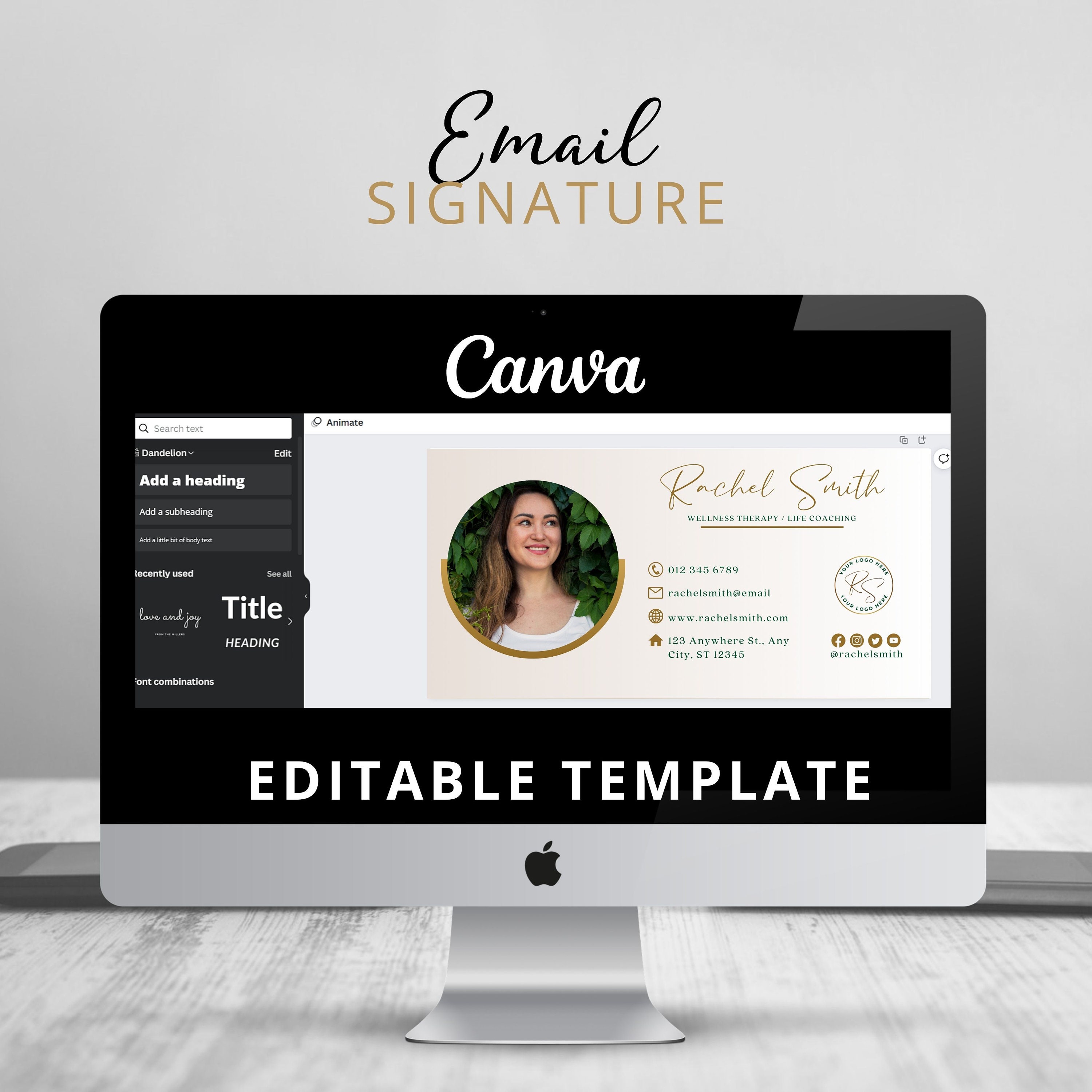 Email Signature Template Canva, Editable Wellness Email Signature ...