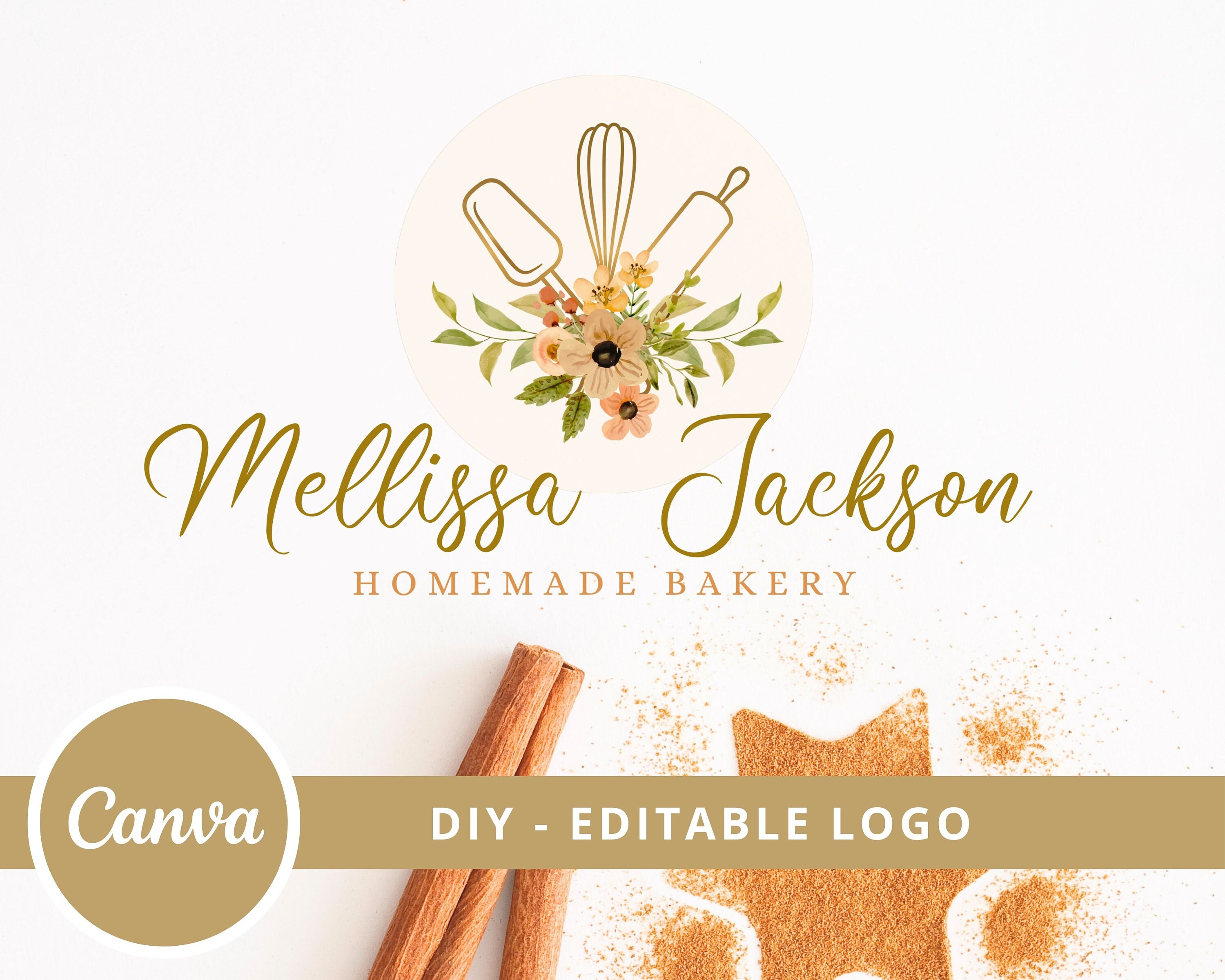 Bakery Logo Canva Template Design, Watercolor Floral Bakery Editable ...