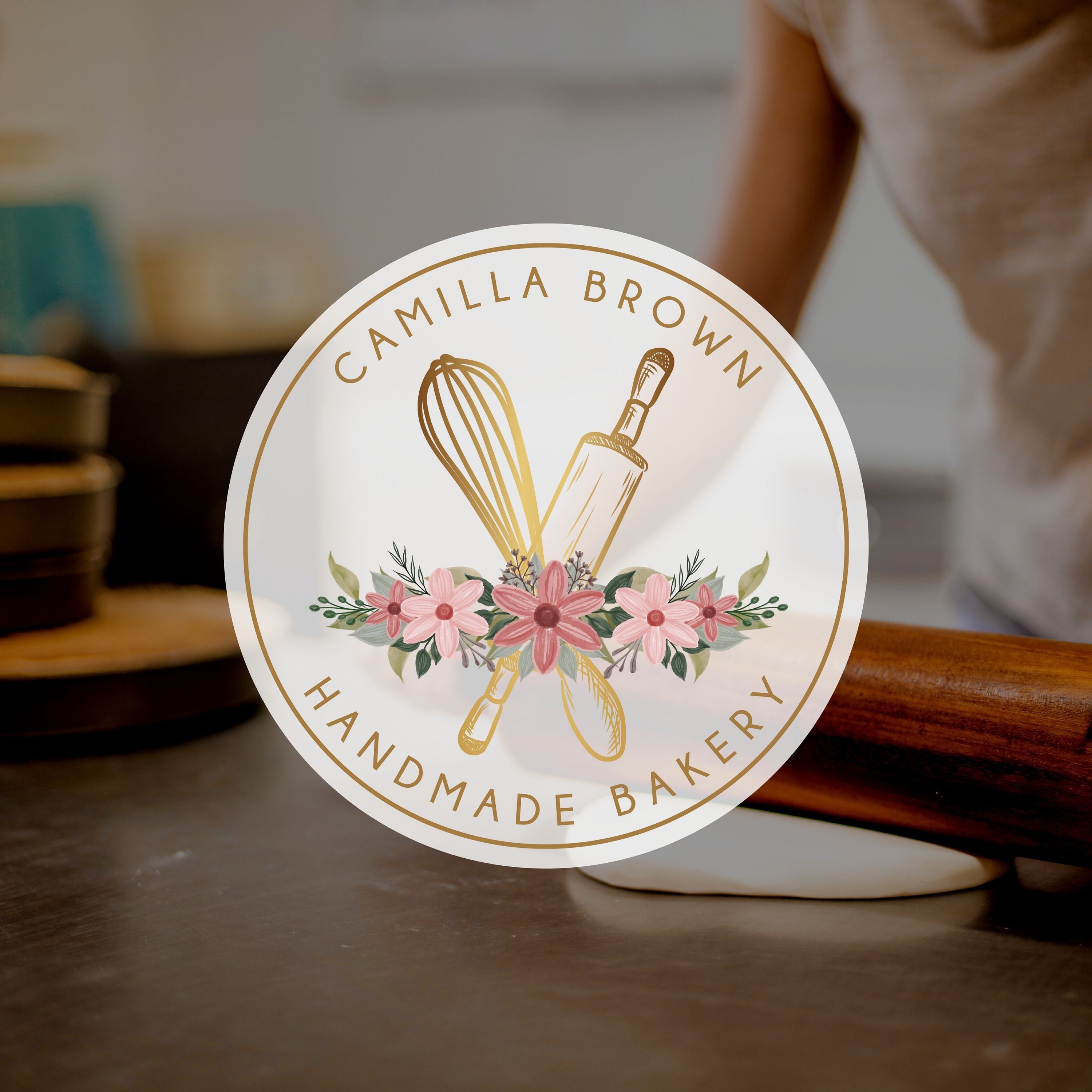 Bakery Logo Canva Template Design, Watercolor Floral Bakery Editable ...