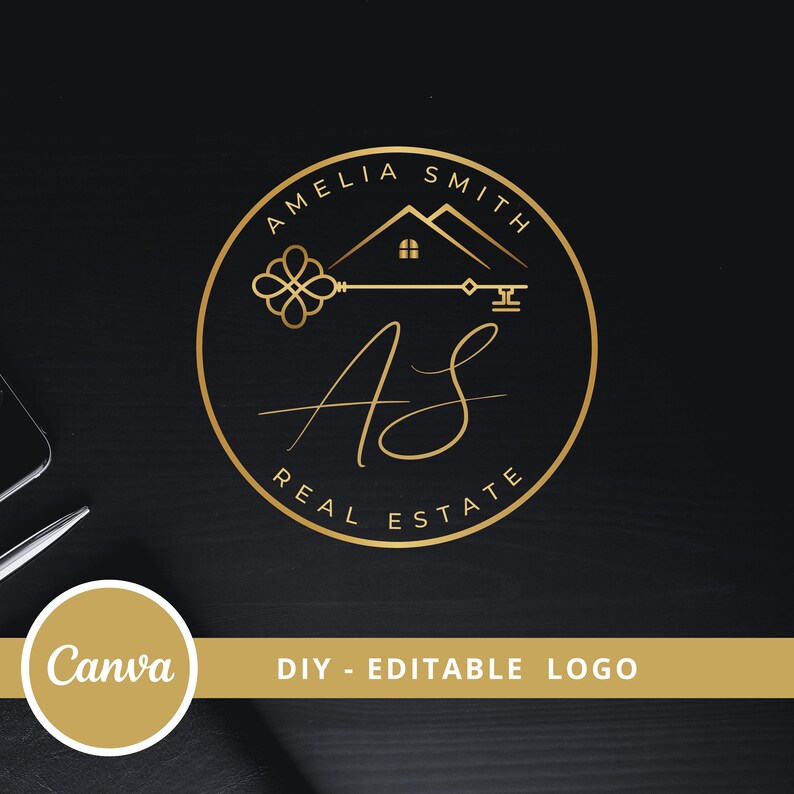 Real Estate Logo Design, Luxury House Canva Logo Template, DIY Realtor ...
