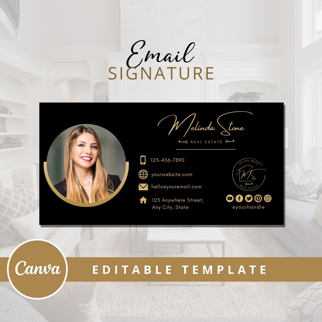 Real Estate Email Signature Template Canva, Realtor Email Signature ...