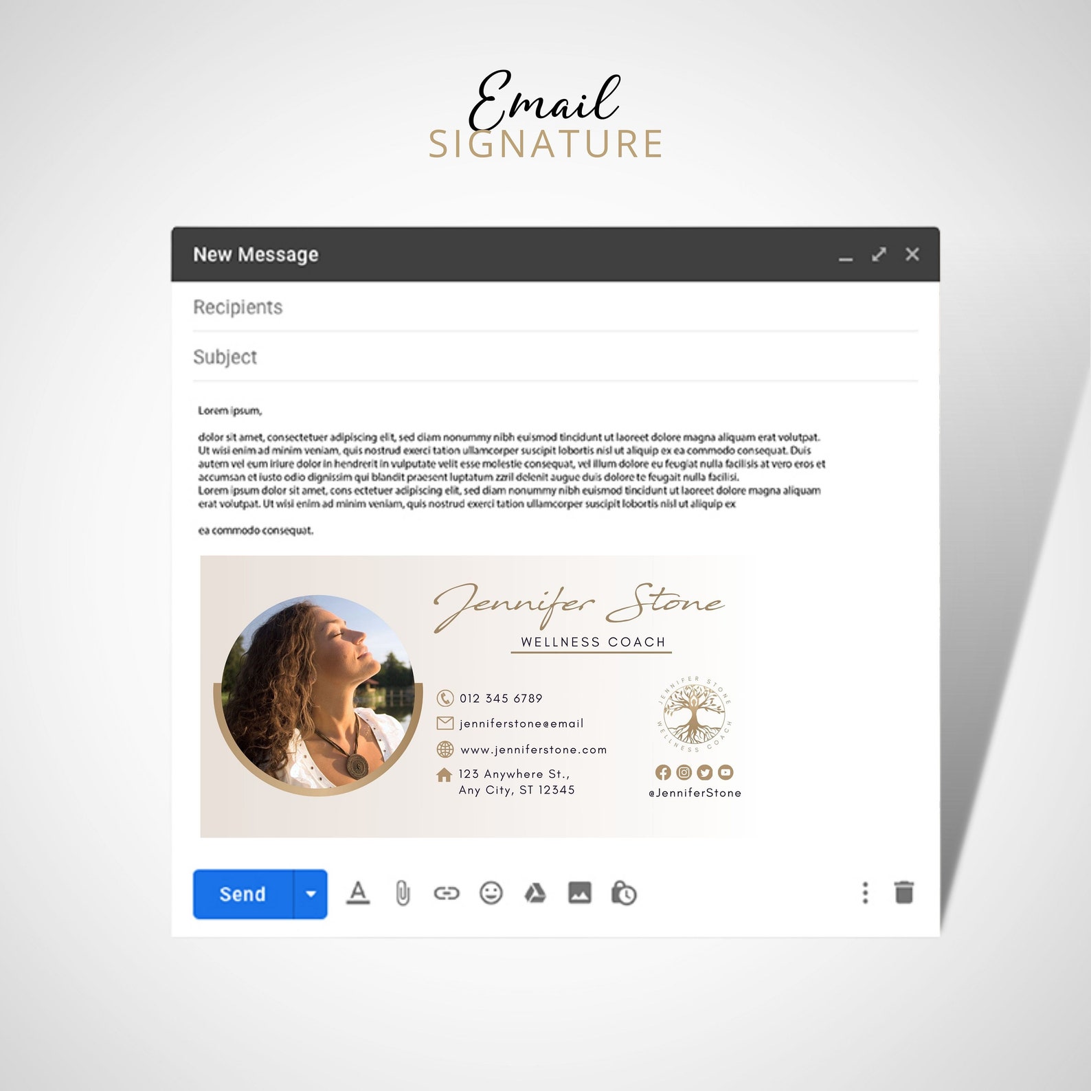 Email Signature Template Canva, Editable Wellness Email Signature ...