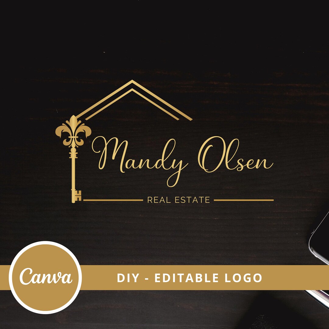 Real Estate Logo Design, Lily Flower & Key, DIY Canva Template - Etsy