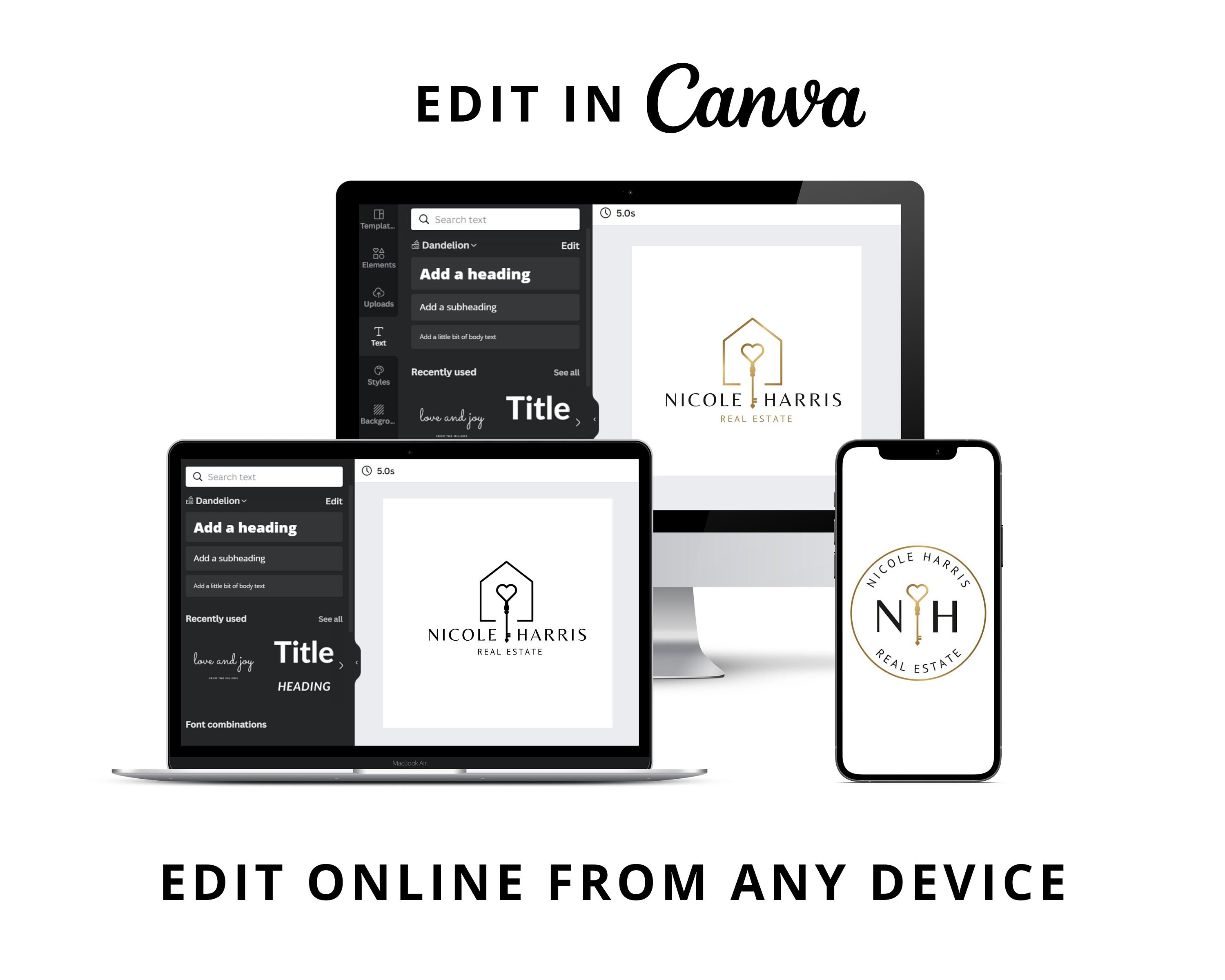 Real Estate Heart Key Logo, DIY Canva Template (instant Access) - Etsy