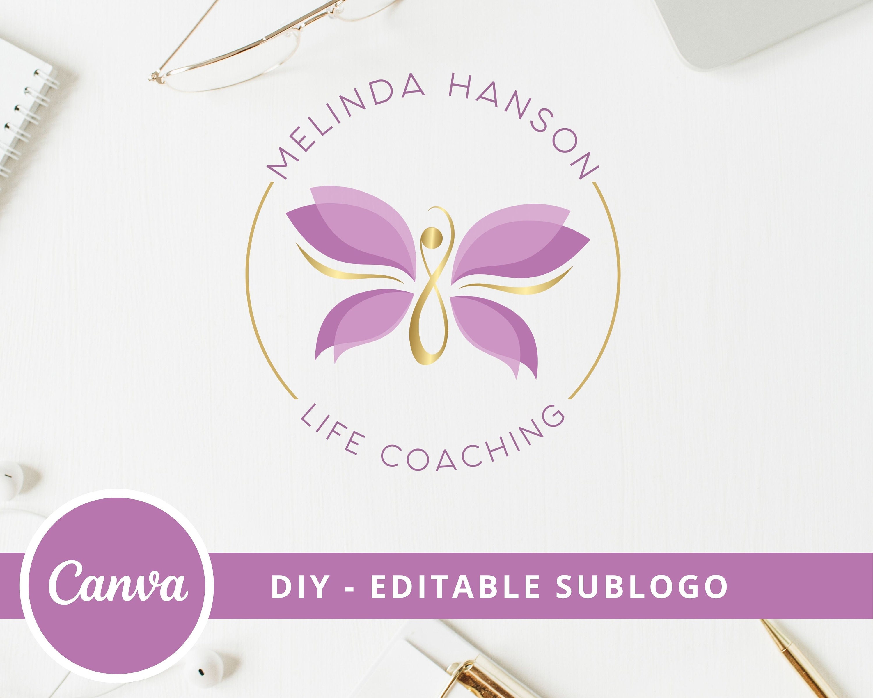 Butterfly Wellness Logo, Spiritual Canva Template (DIY Editable) - Etsy